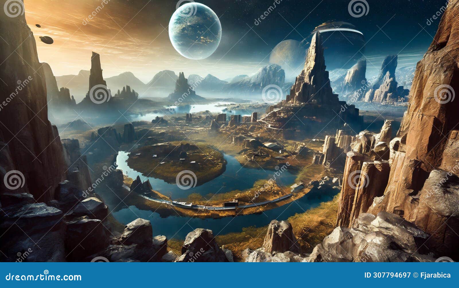Alien Planet Surface Looking into Space with Other Planets Stock Image ...