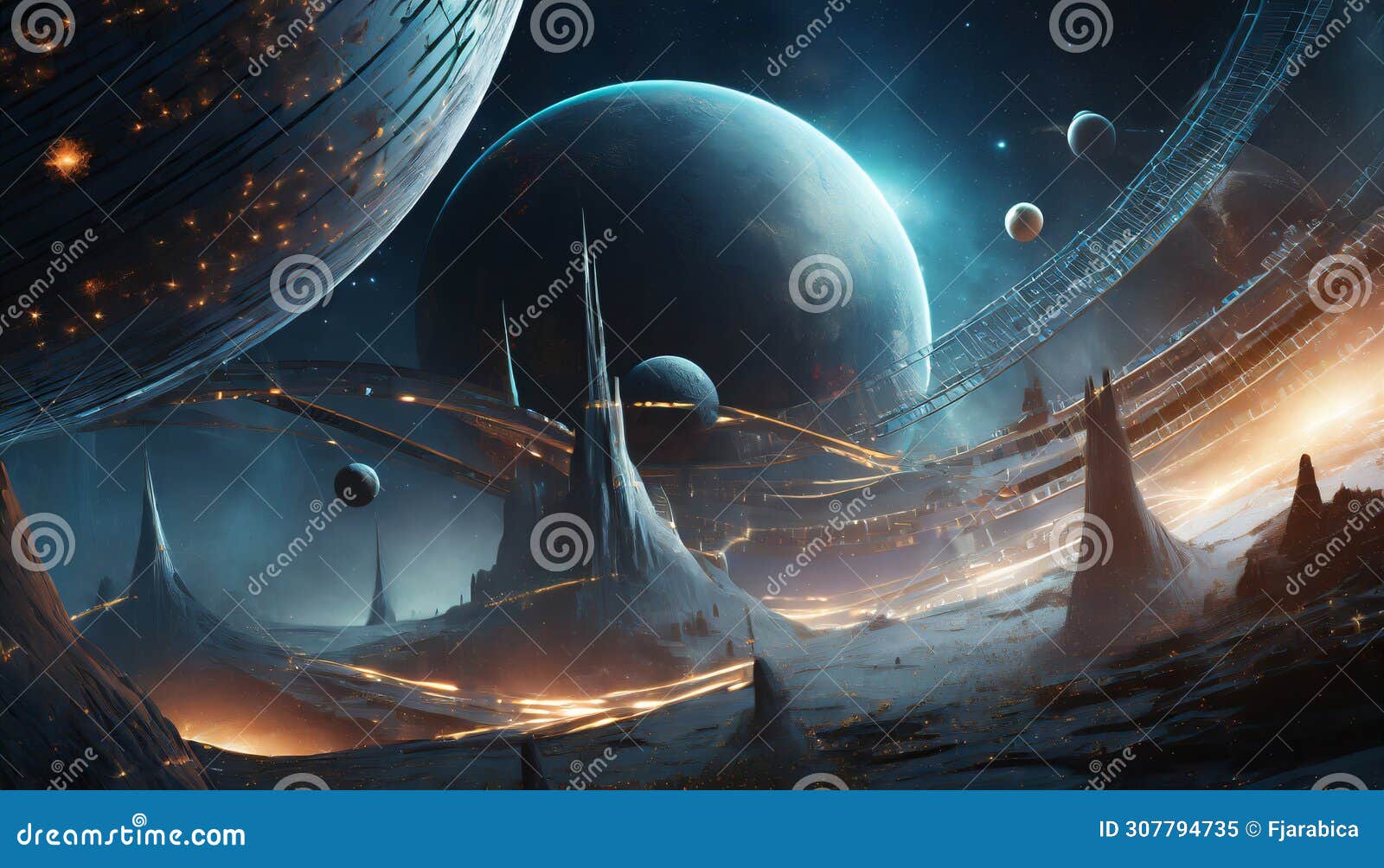 Alien Planet Surface Looking into Space with Other Planets Stock ...