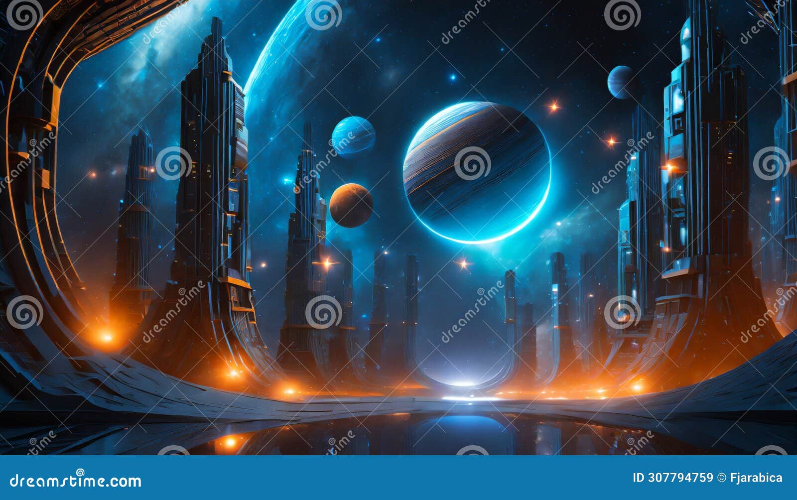 Alien Planet Surface Looking into Space with Other Planets Stock ...