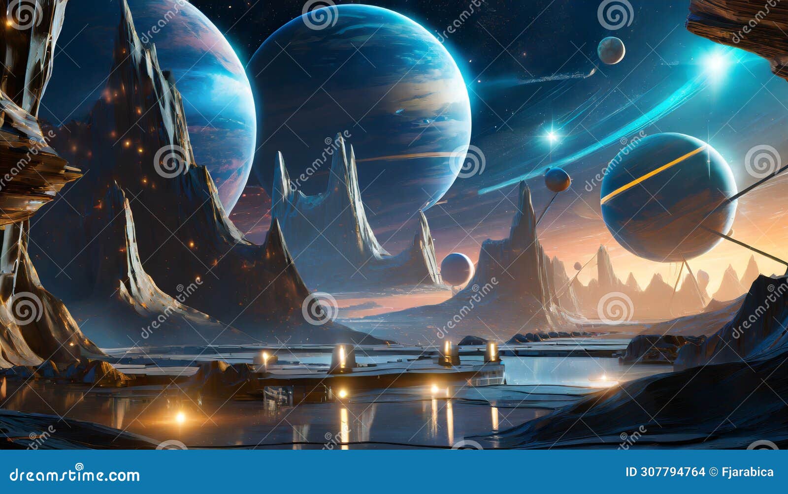 Alien Planet Surface Looking into Space with Other Planets Stock ...