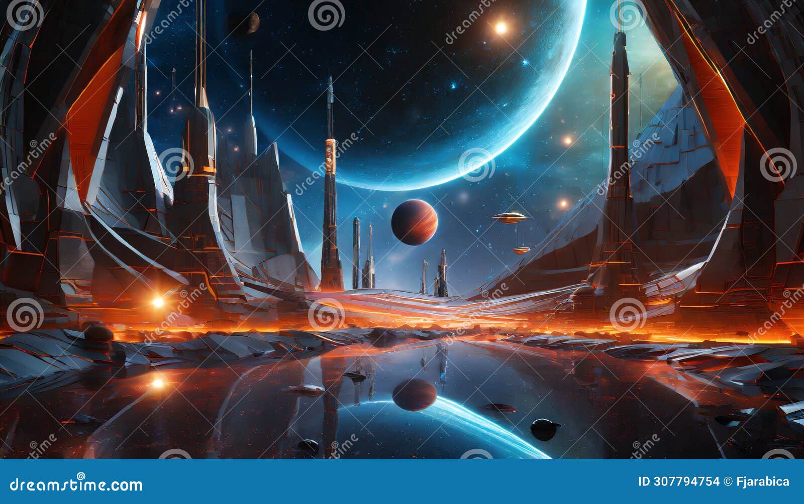 Alien Planet Surface Looking into Space with Other Planets Stock ...