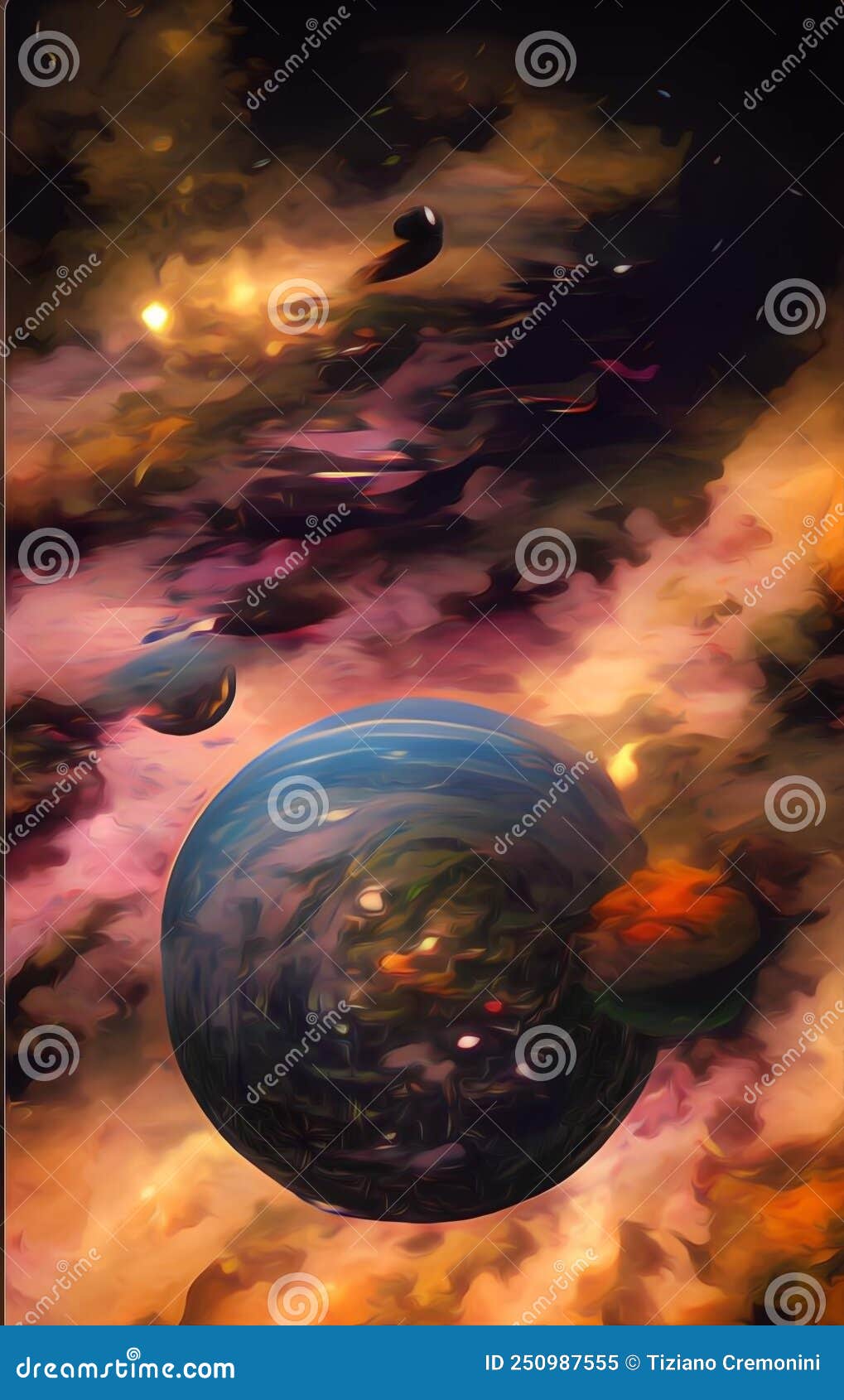 Alien Planetary System in the Nebula, Digital Illustration Stock ...