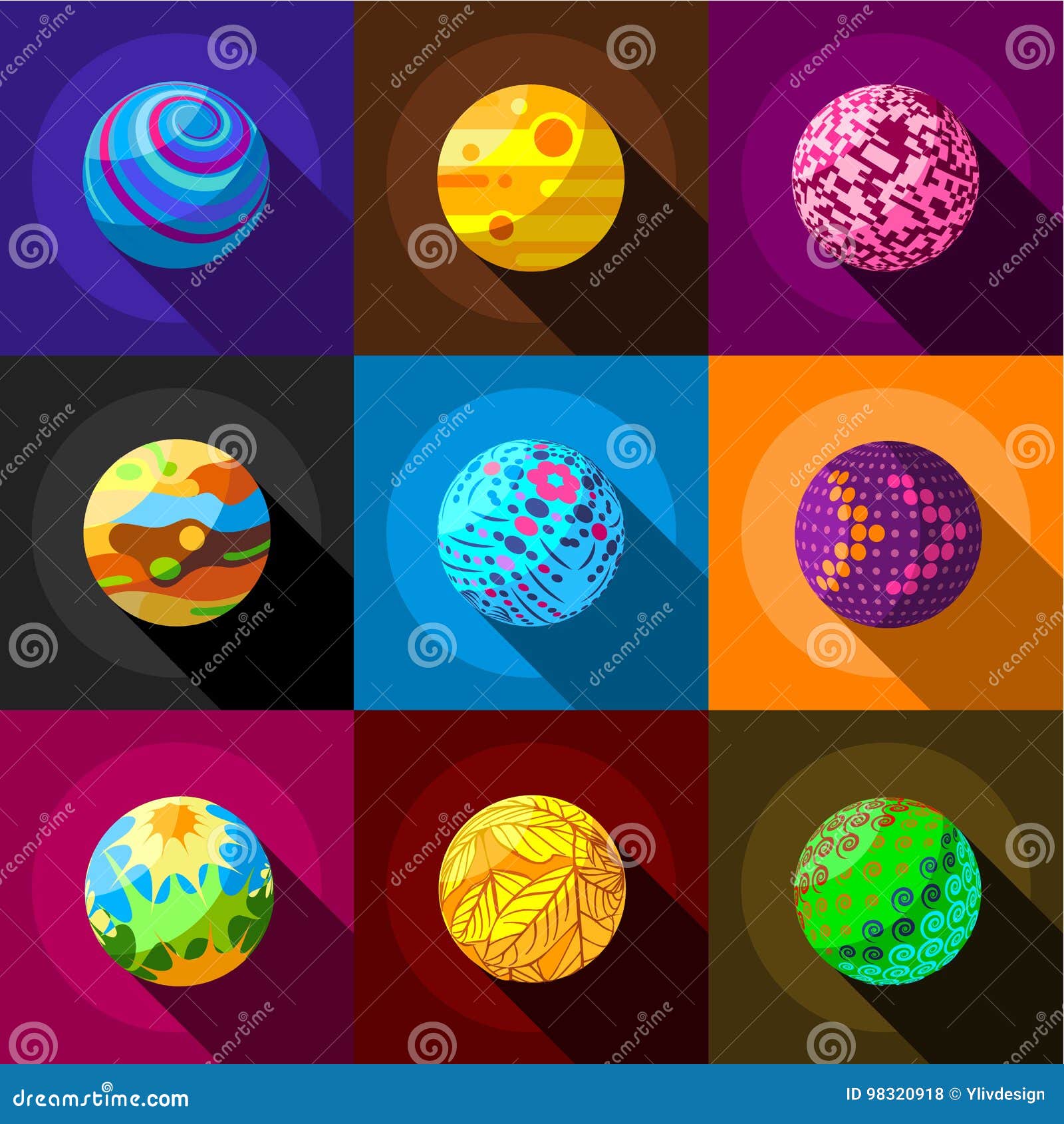 Alien Planets Icons Set, Flat Style Stock Vector - Illustration of rock ...