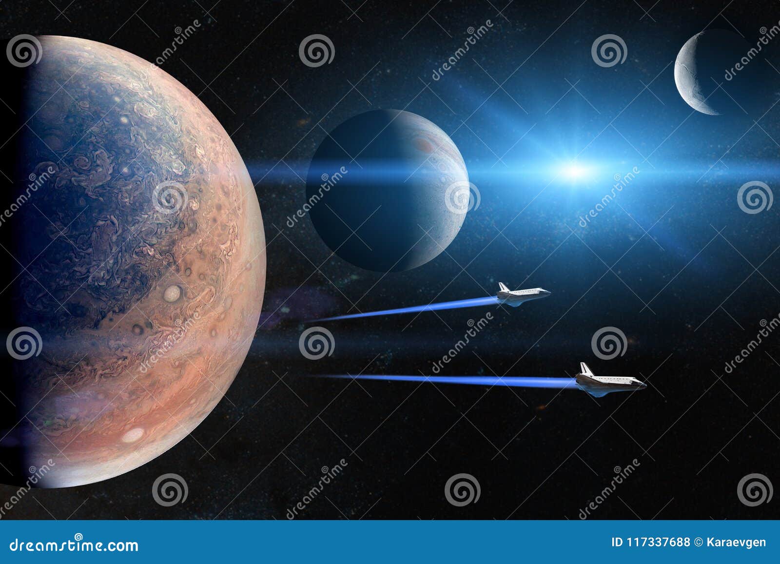 Alien Planets. Space Shuttles Taking Off On A Mission. Stock ...