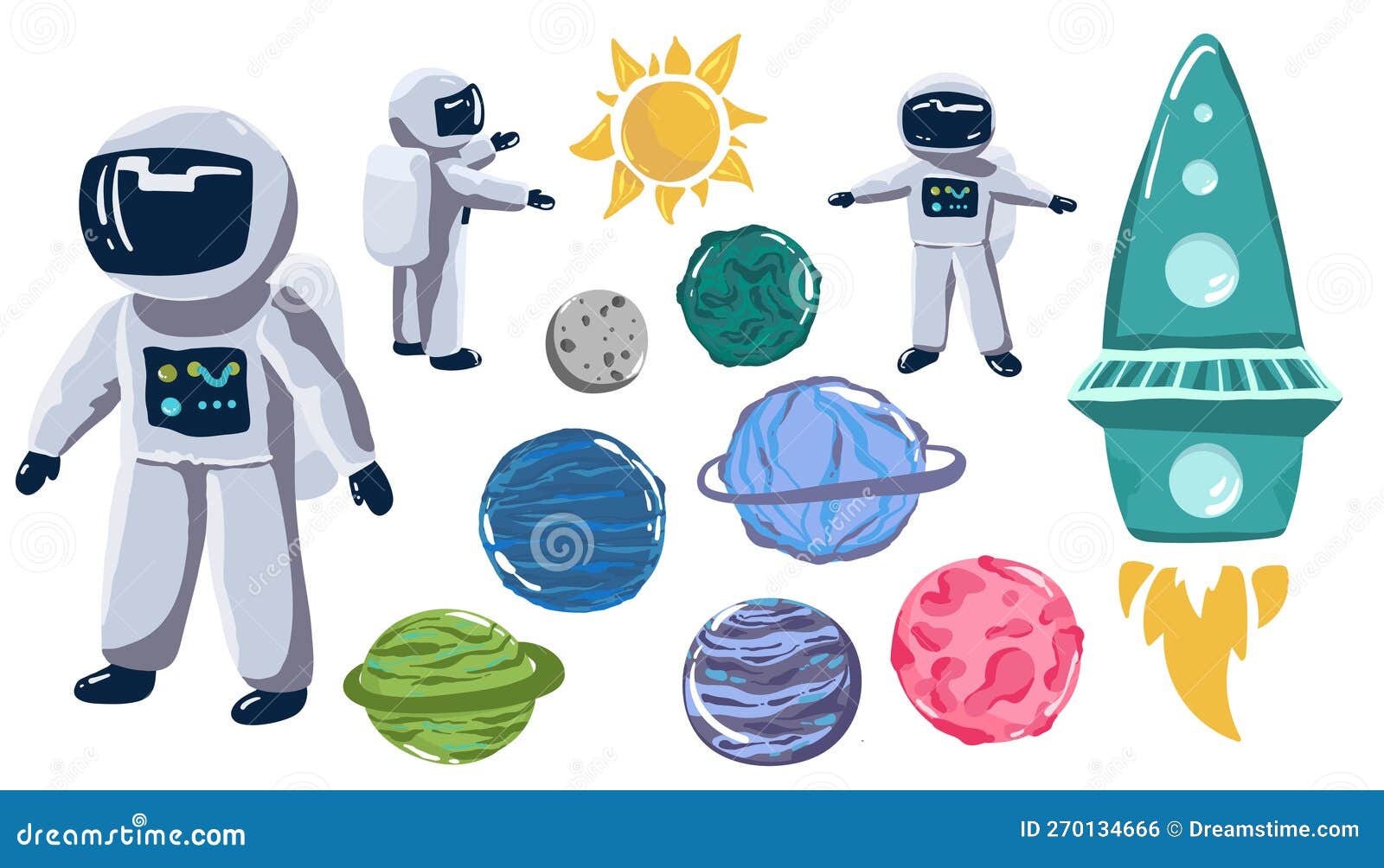 Alien Planets Vector Cartoon Set of Space Astronaut and Rocket Game ...