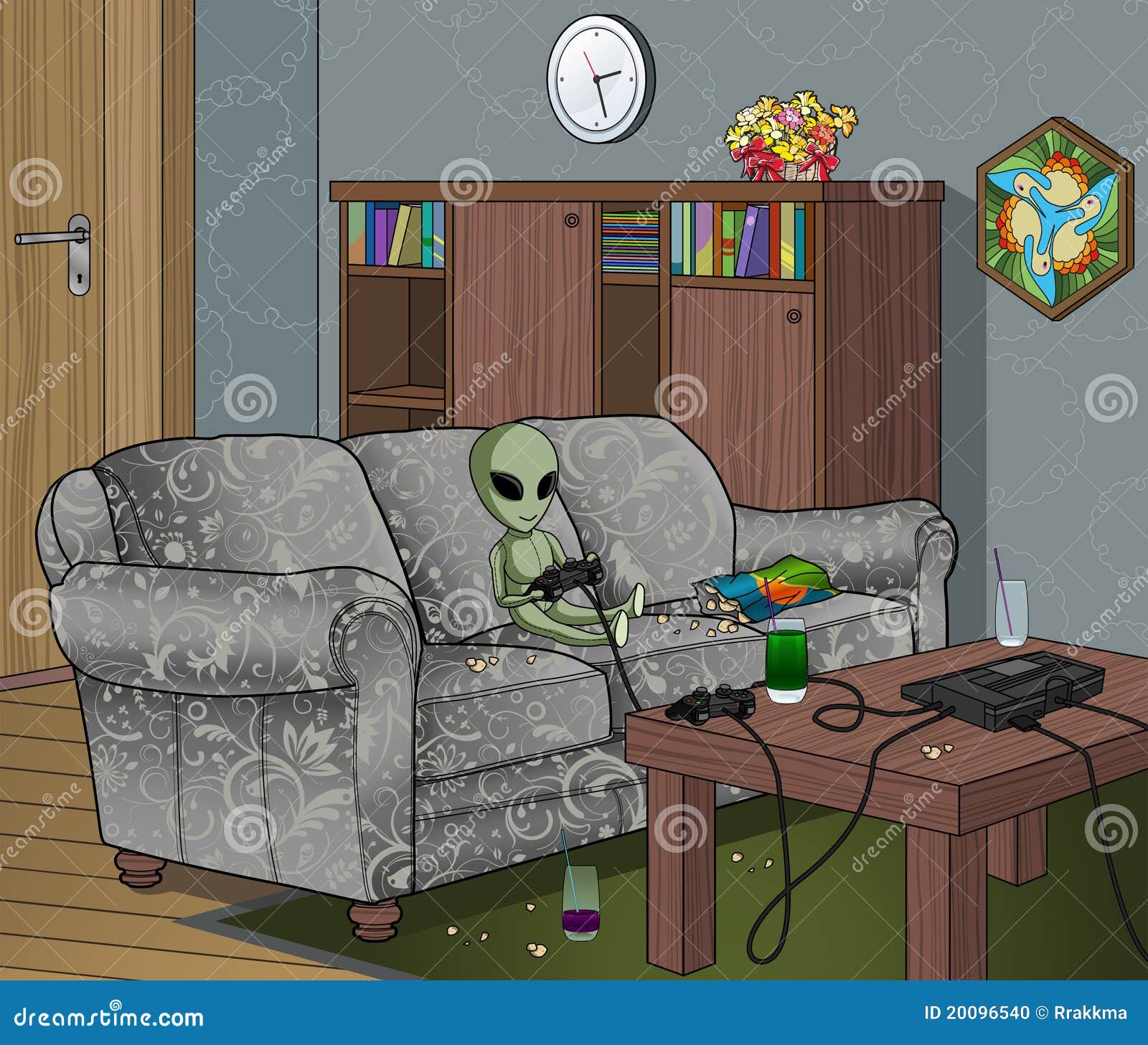 Alien Playing Video games stock vector. Illustration of wood - 20096540