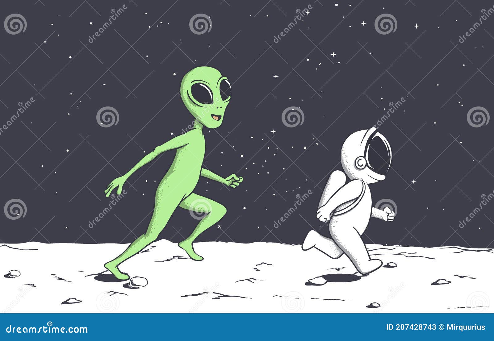 Alien plays with astronaut stock illustration. Illustration of human ...