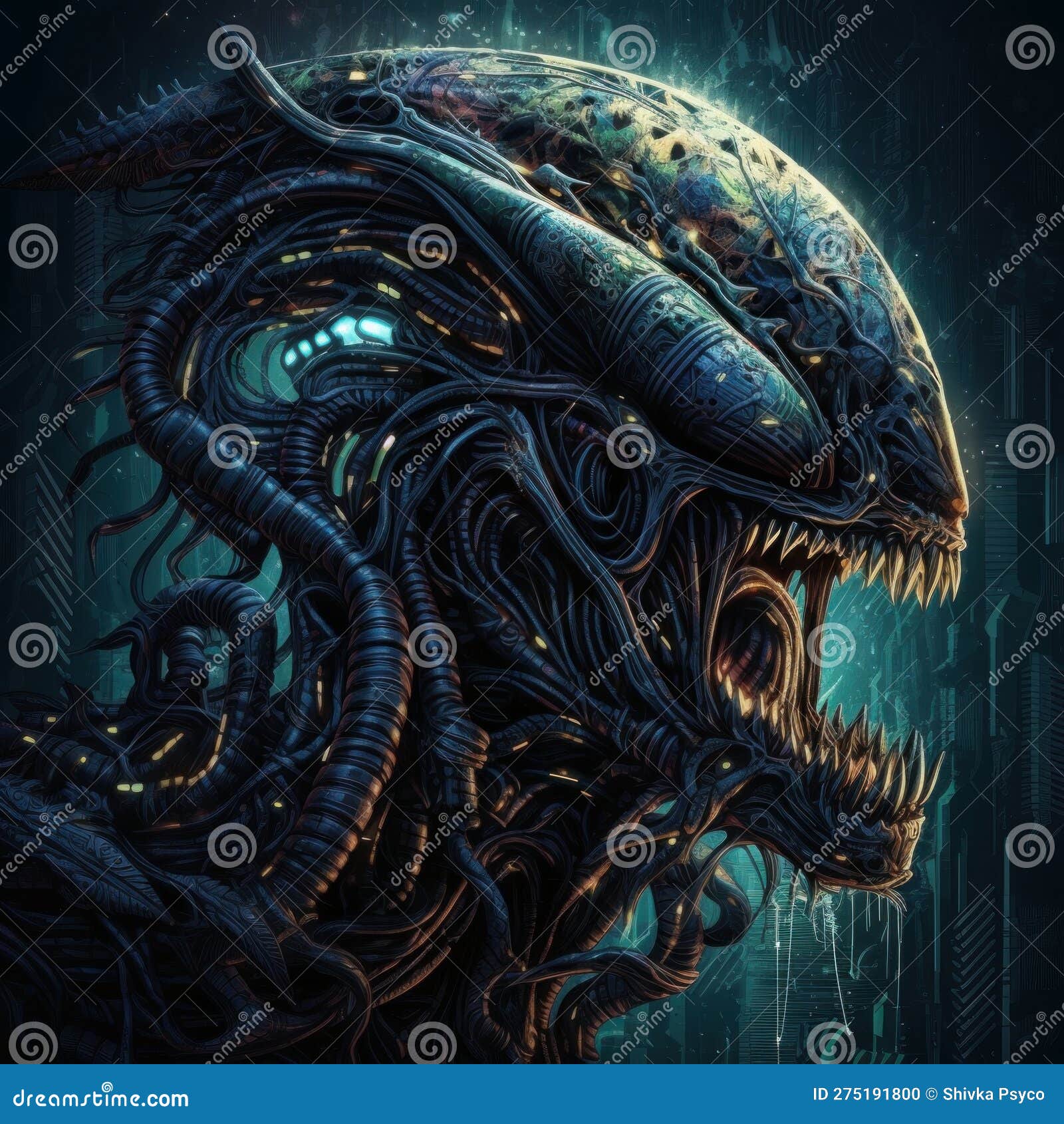 Alien Portrait Dark Scary Dramatic Generative AI Stock Illustration ...
