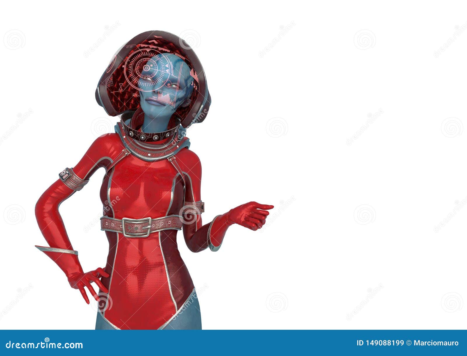 Alien Queen In A Red Sci Fi Outfit Is Thinking About In A White ...