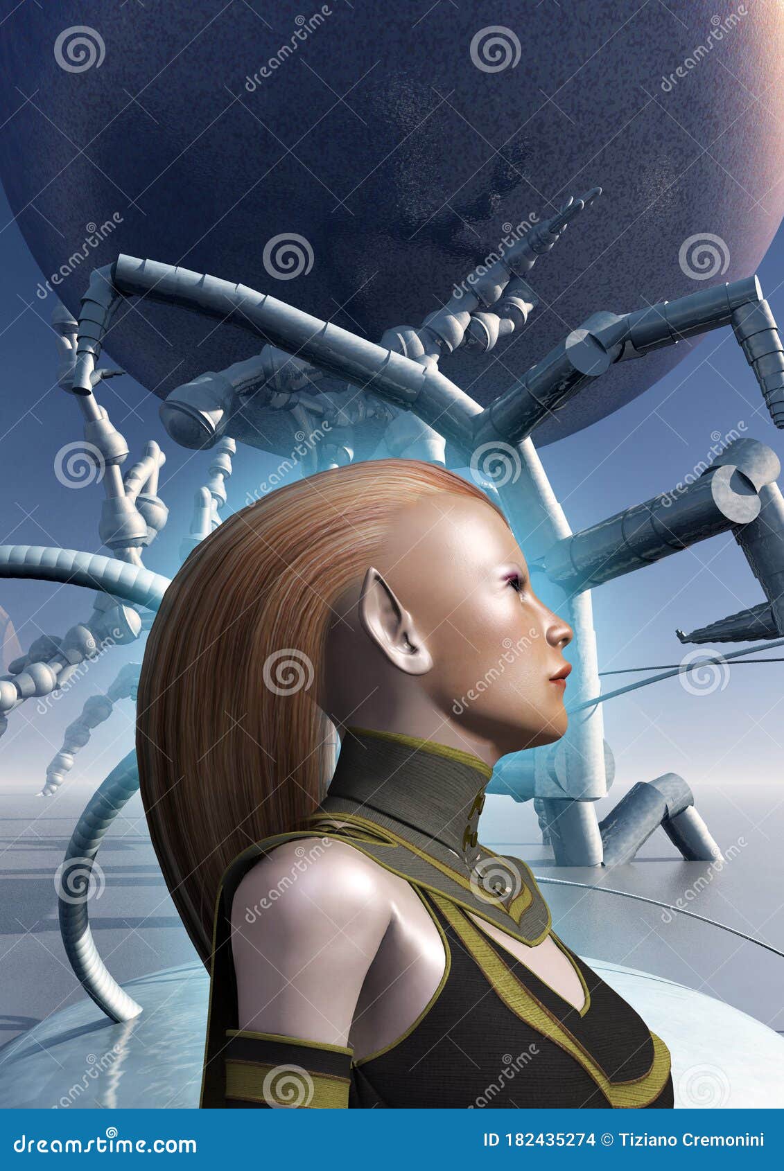 Alien Queen In A White Sci Fi Outfit Is Thinking About In A White ...