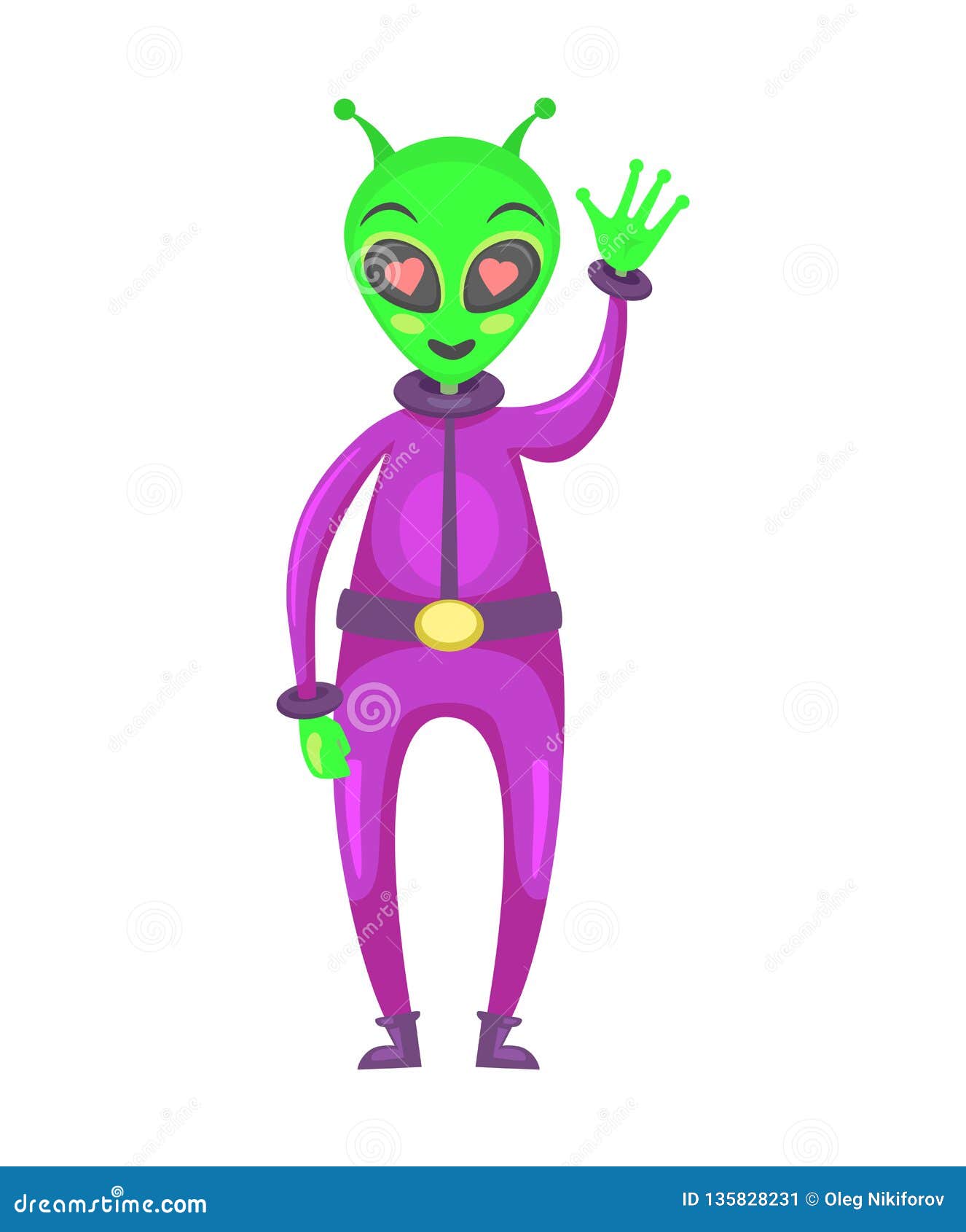 Alien raising hand stock illustration. Illustration of hand - 135828231
