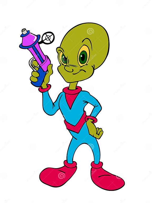 Alien with Ray Gun cartoon stock vector. Illustration of planets - 26745444
