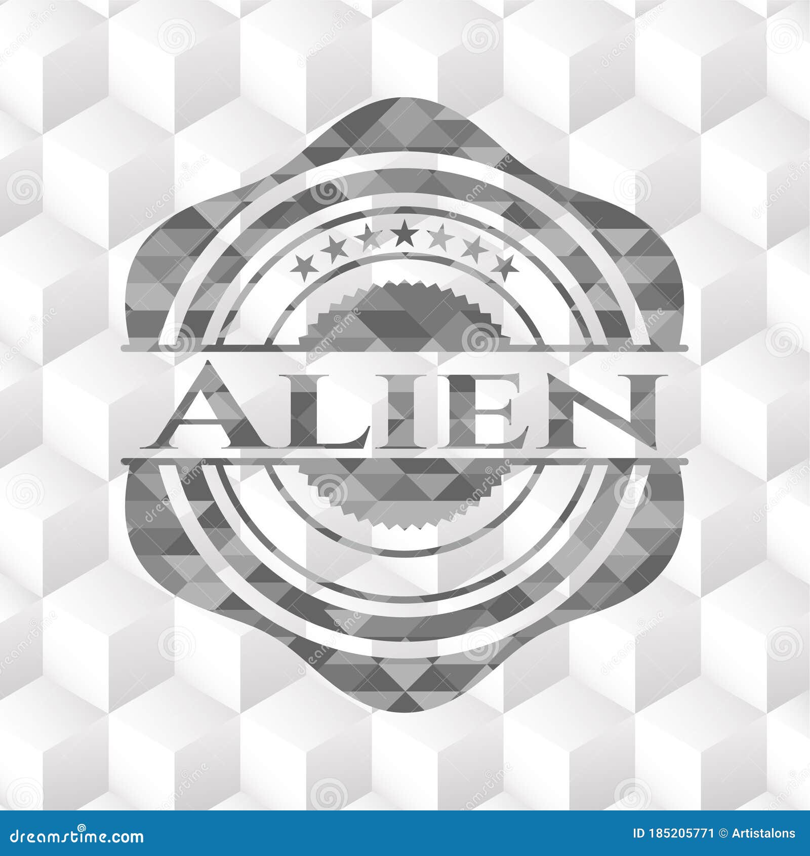 Alien Realistic Grey Emblem With Cube White Background. Vector ...