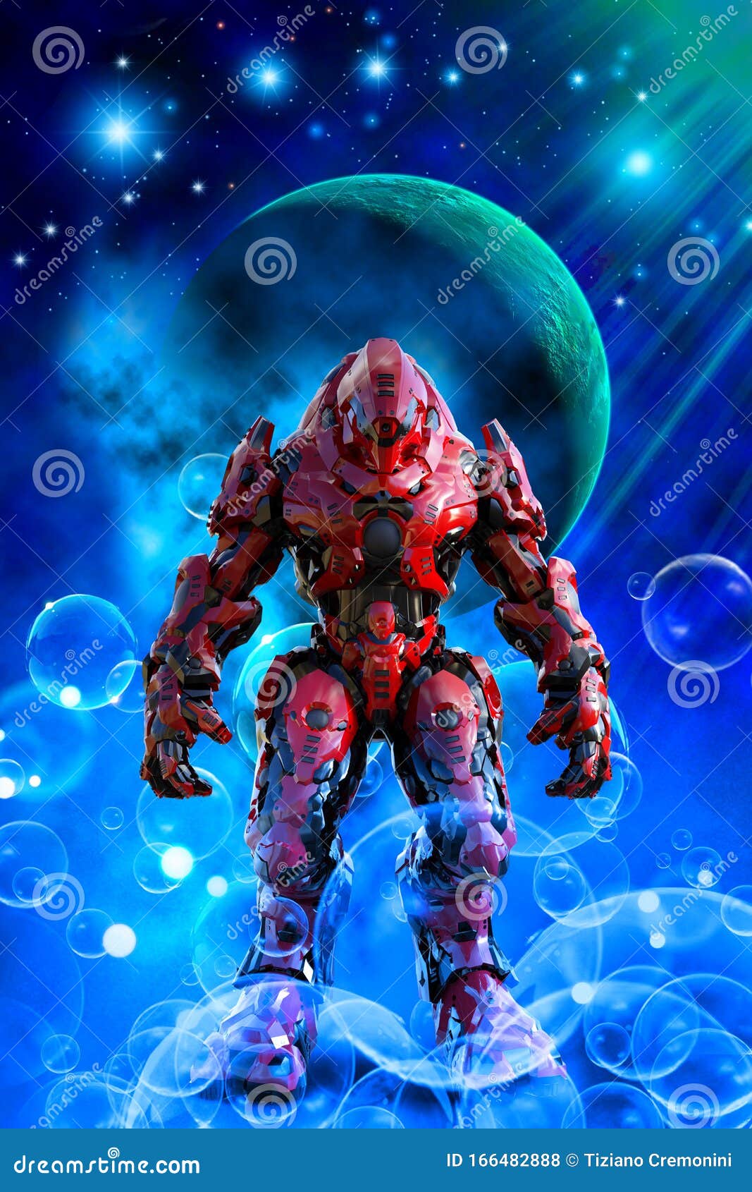Alien Robot With Red Armor, 3d Illustration | CartoonDealer.com #166482888
