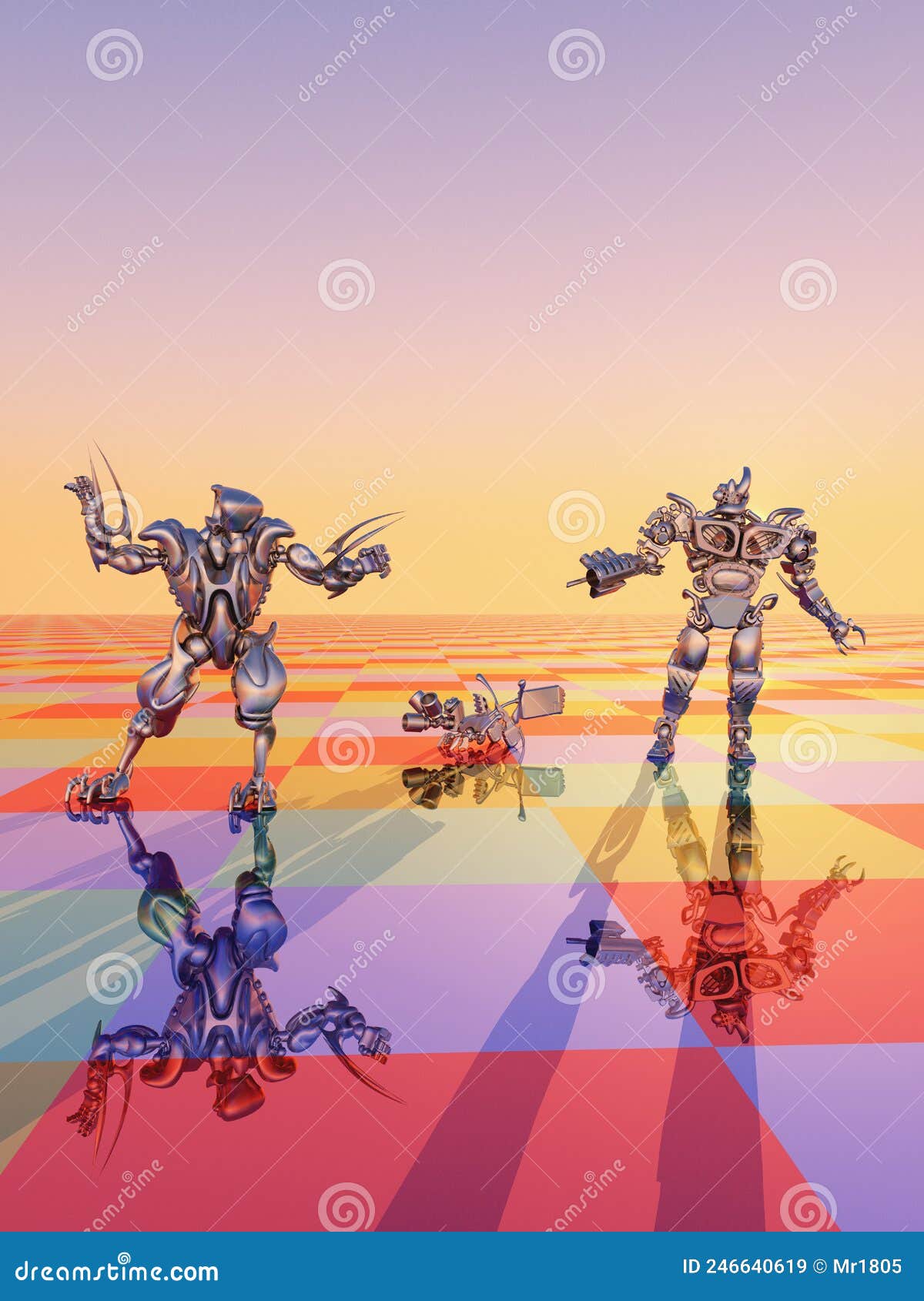 Alien Robots in a Distant World Stock Illustration - Illustration of ...