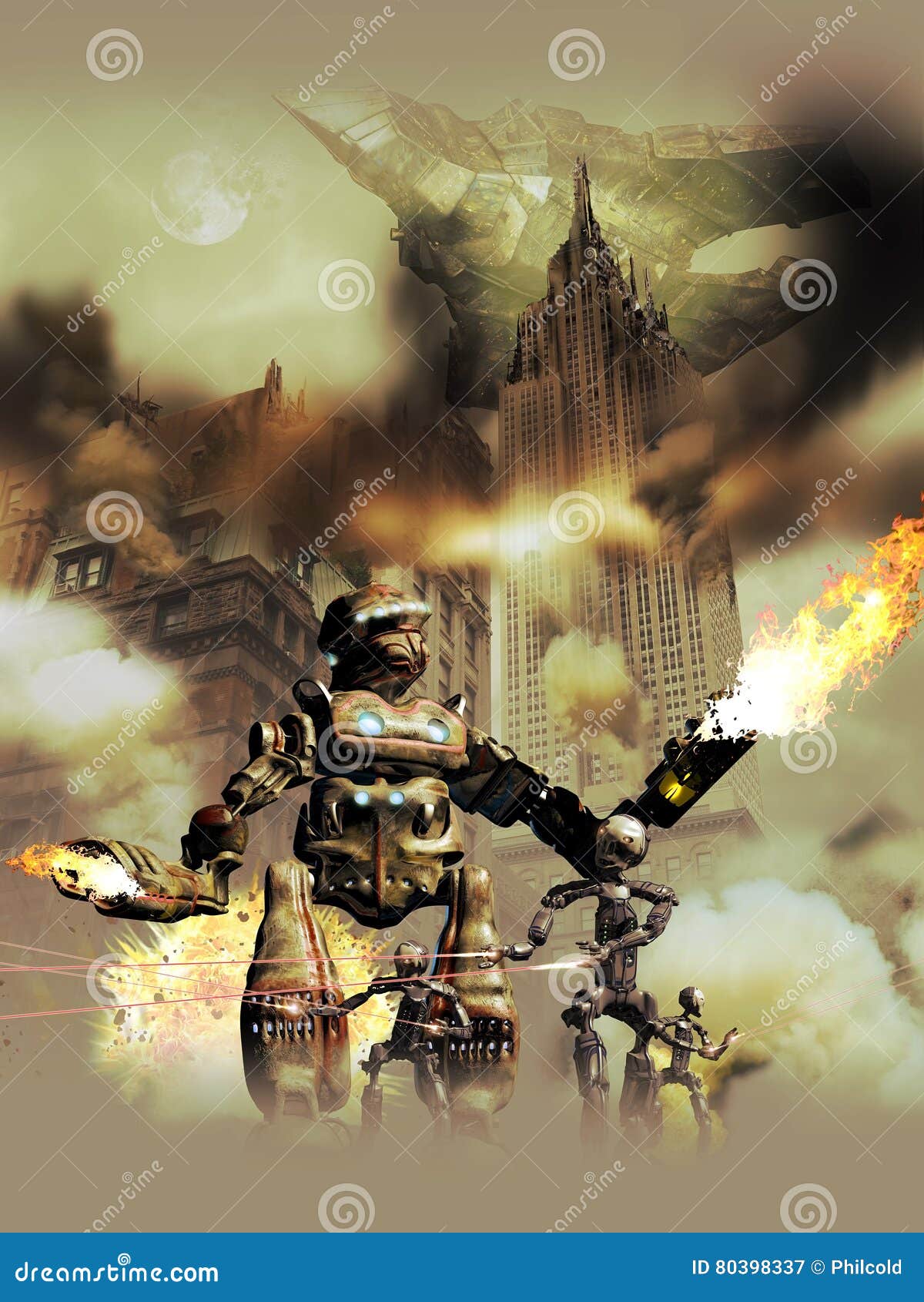 Alien Robots Invading Earth Stock Illustration - Illustration of ...