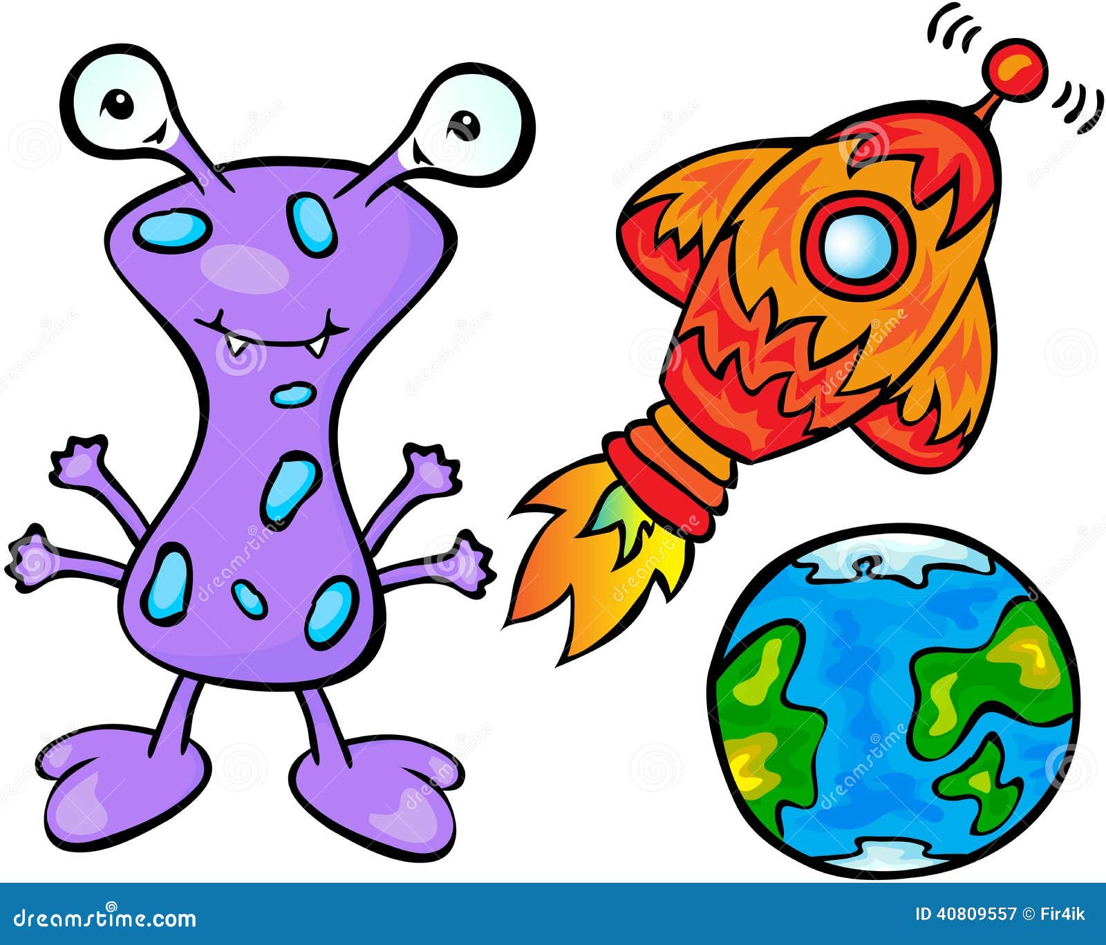 Alien, rocket and Earth stock vector. Illustration of isolated - 40809557