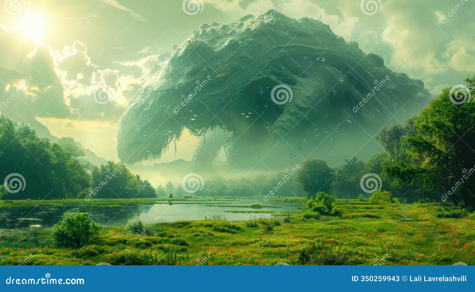 Alien Savannah with Bizarre Creatures Roaming Stock Illustration ...