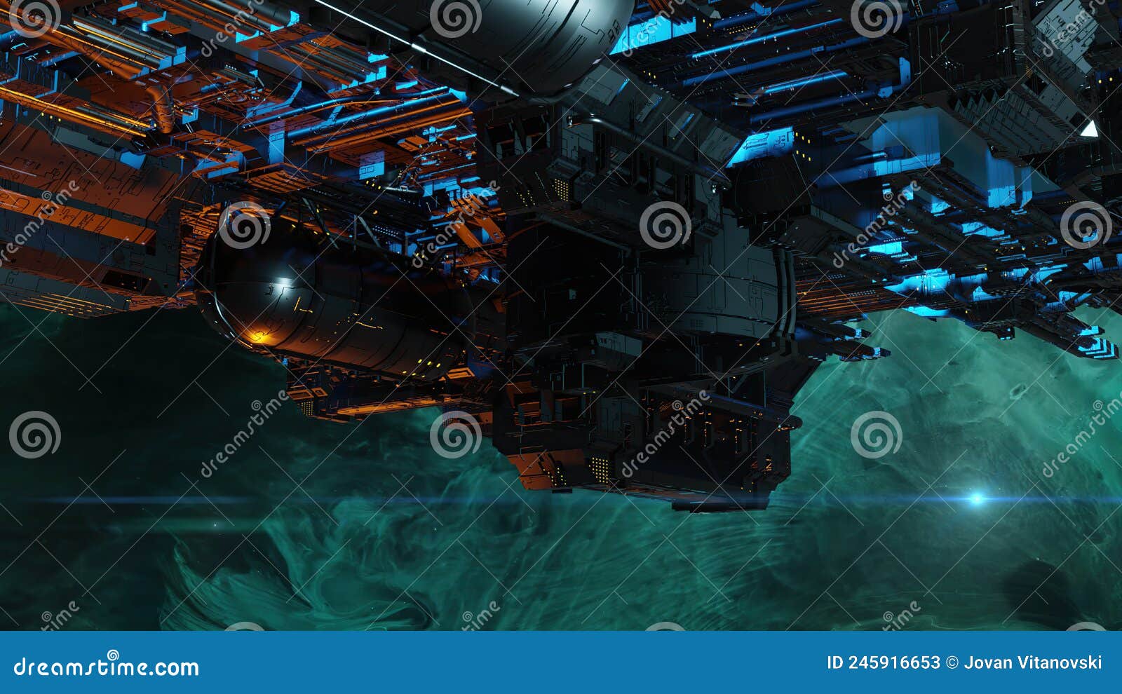 Alien Sci-fi City with Optical Flares Stock Illustration - Illustration of alien, visionary ...