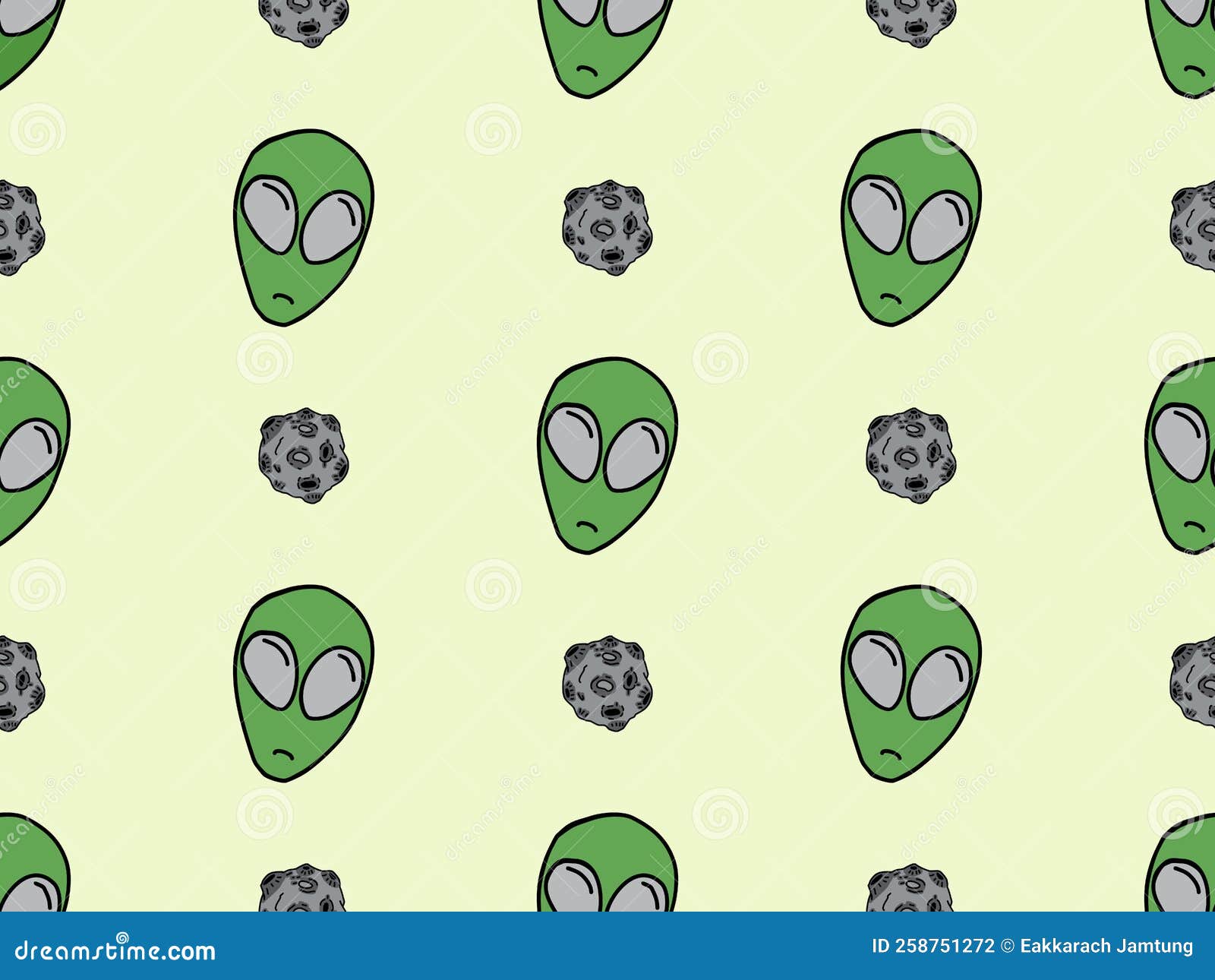 Alien Seamless Pattern on Green Background Stock Illustration ...
