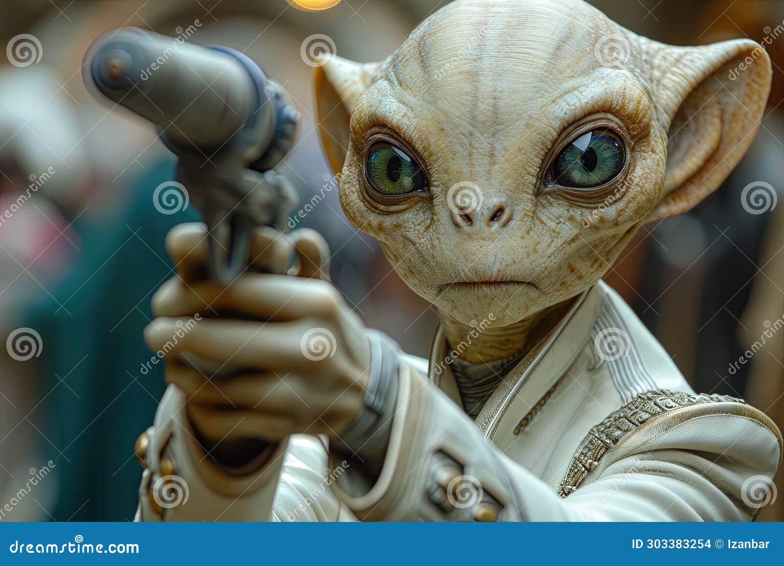 Alien Secret Agent in White Leather Jacket, Holding Laser Gun ...