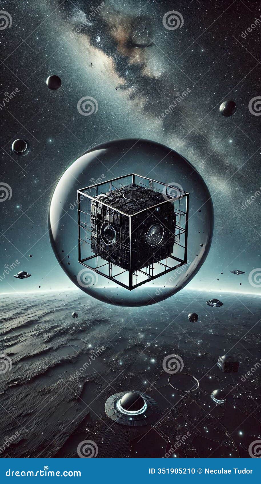 Alien Ship With A Cube Inside A Sphere Conceptual Image Of Alien ...