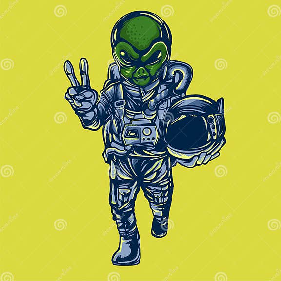 Alien showing peace sign stock vector. Illustration of astronute ...