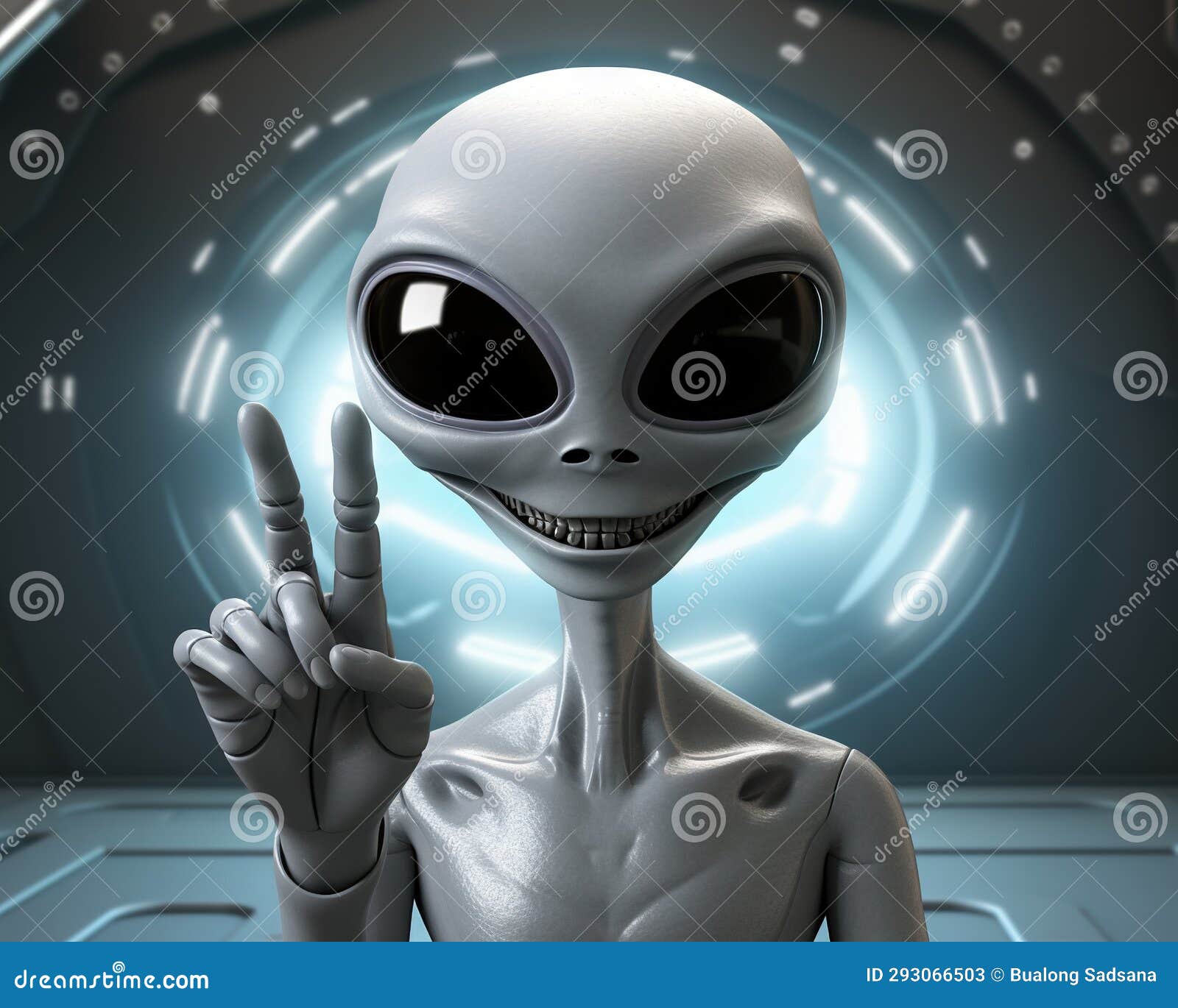The Alien is Showing a Peace Sign. Stock Illustration - Illustration of ...
