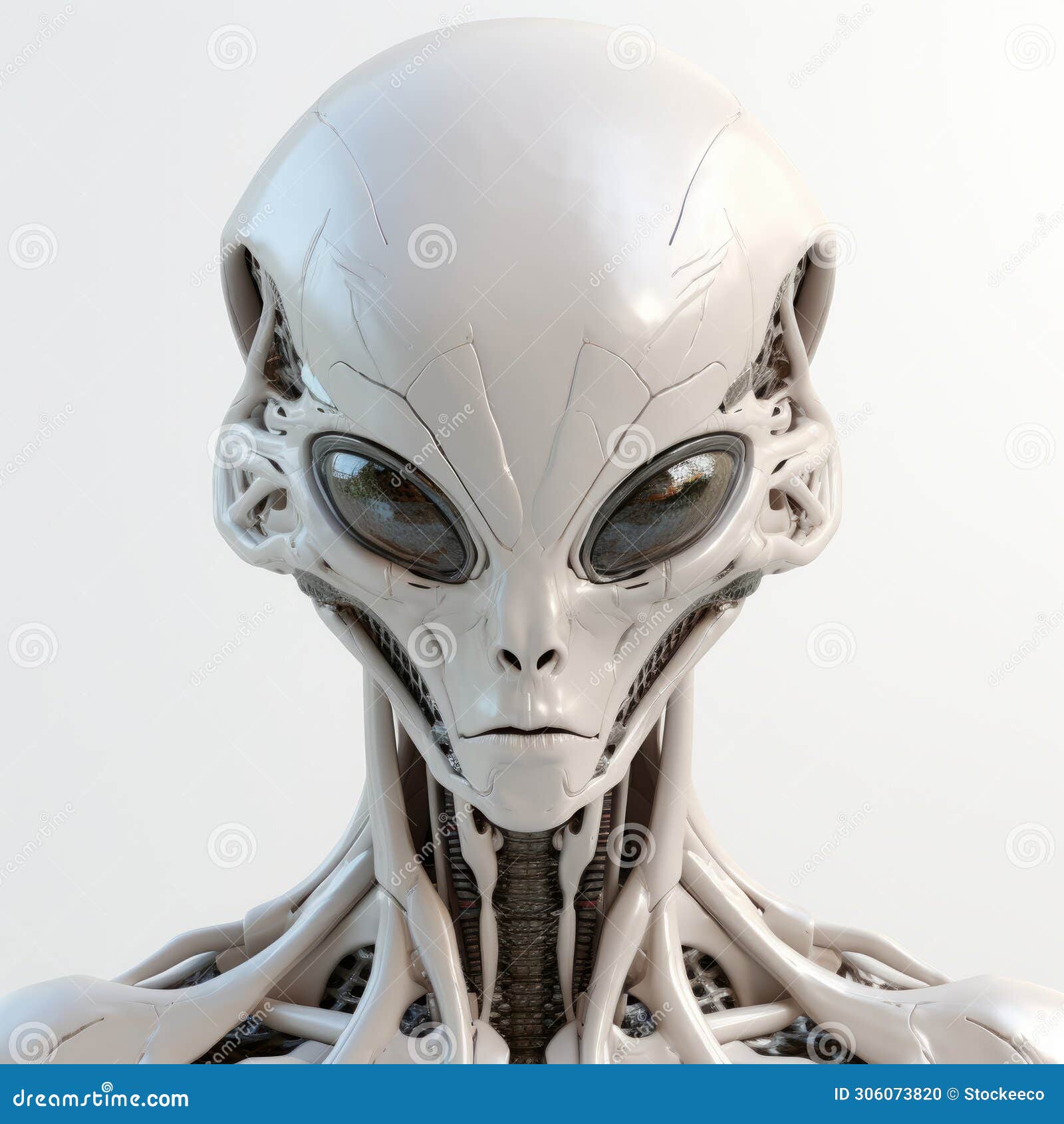 3d Alien Face with Elaborate Spacecrafts in Metallic Rotation Stock ...