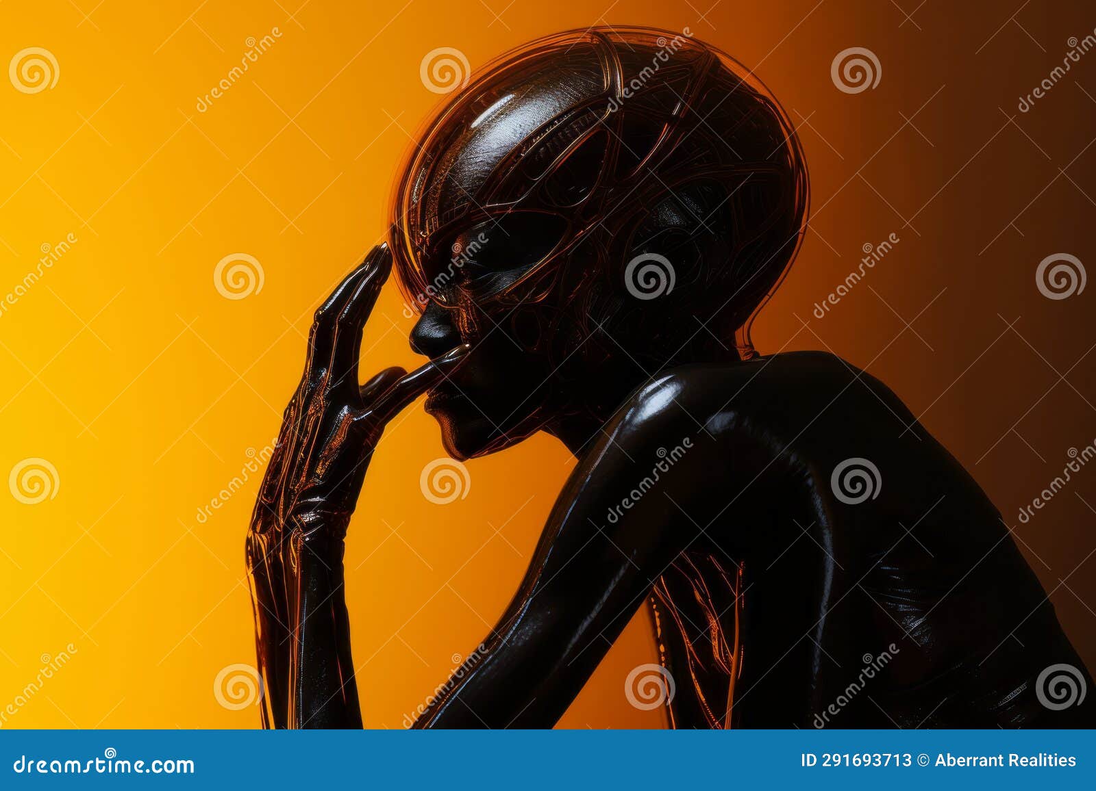 An Alien is Sitting in Front of an Orange Background Stock Illustration ...