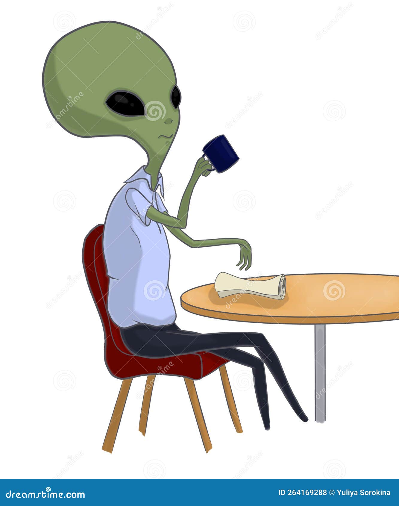Alien morning stock illustration. Illustration of table - 264169288