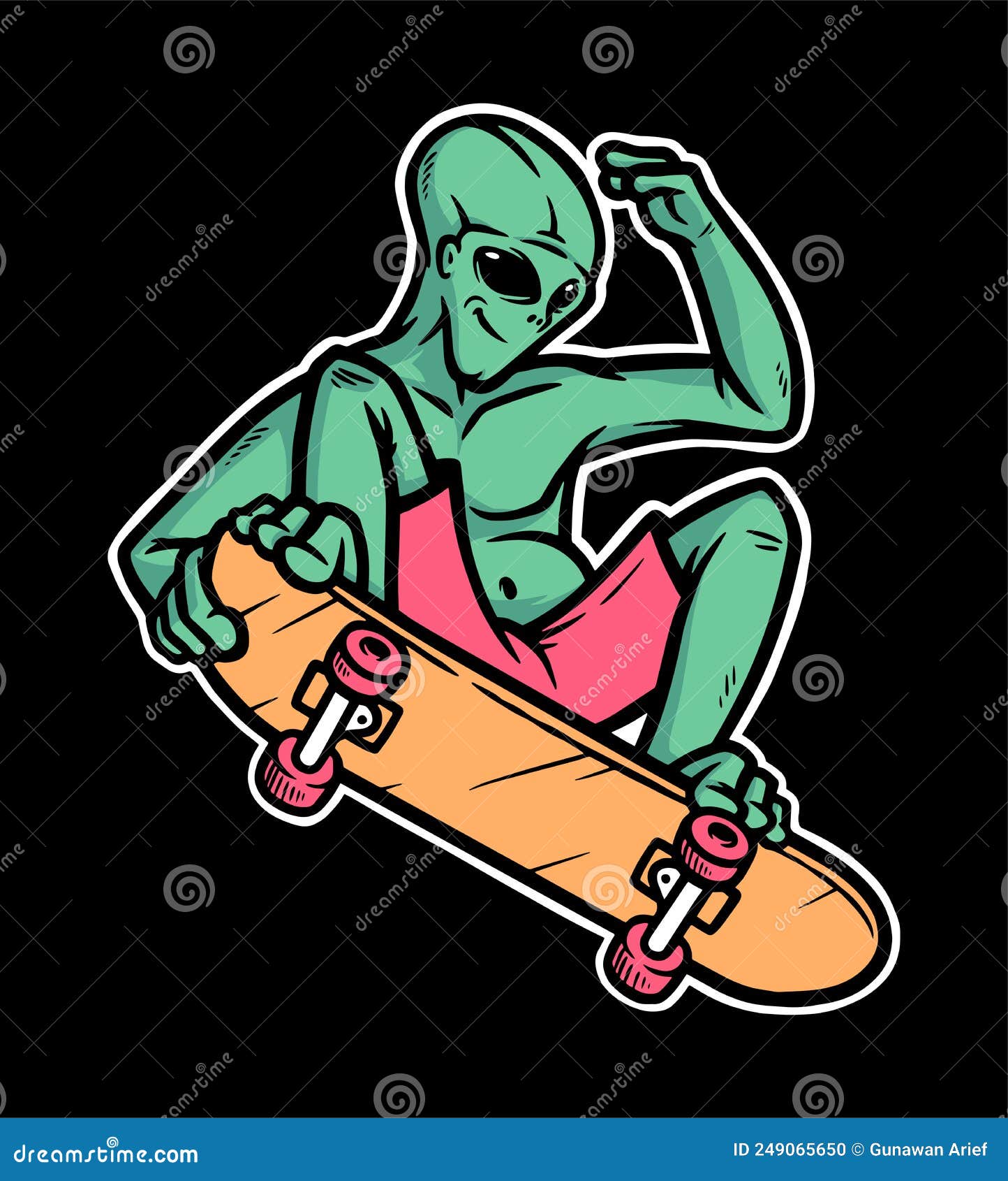 Alien Skateboarding Vector Illustration Stock Vector - Illustration of ...