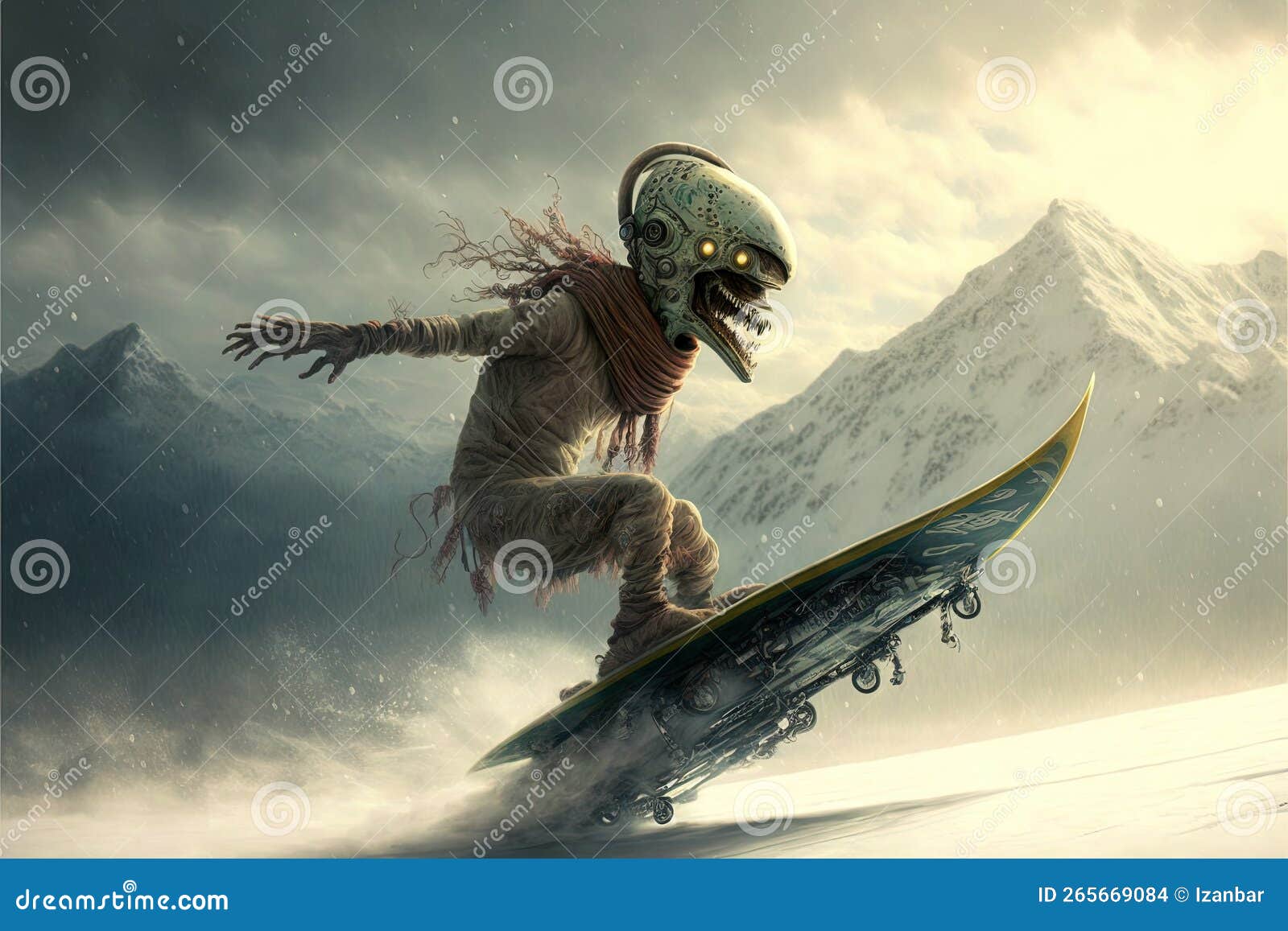Alien Snowboarding on Planet Earth Mountains Generative Ai Stock ...
