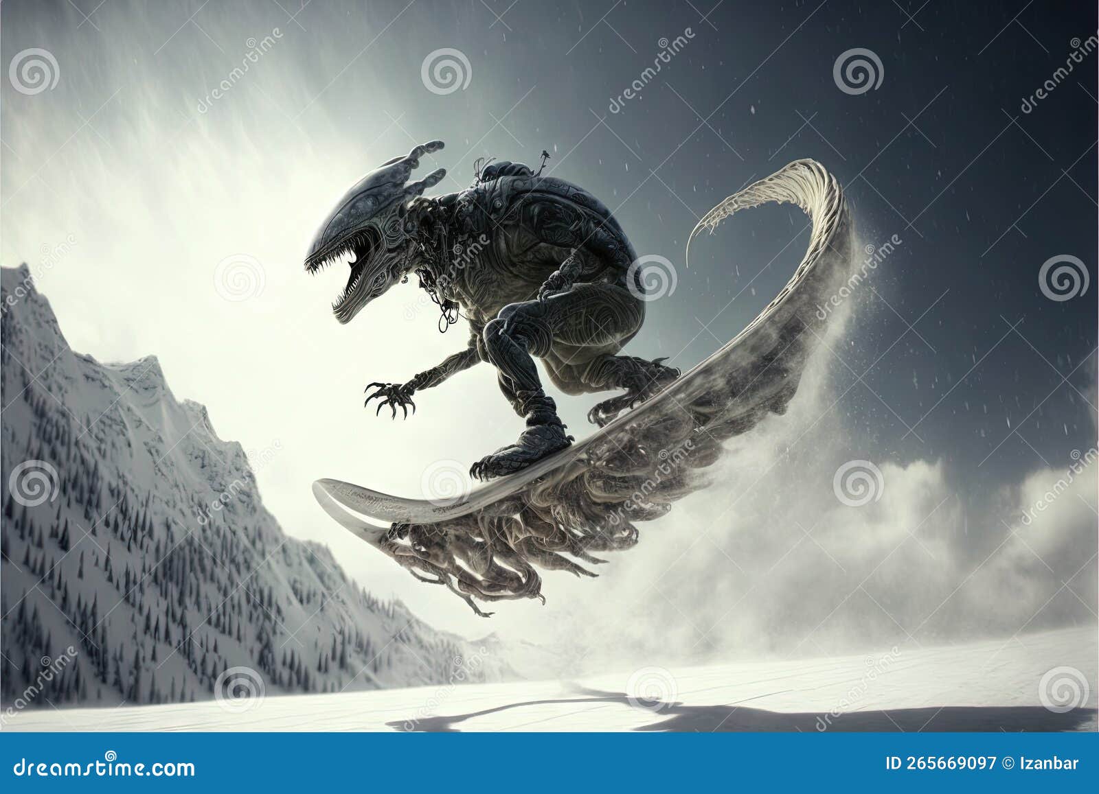 Alien Snowboarding on Planet Earth Mountains Generative Ai Stock ...