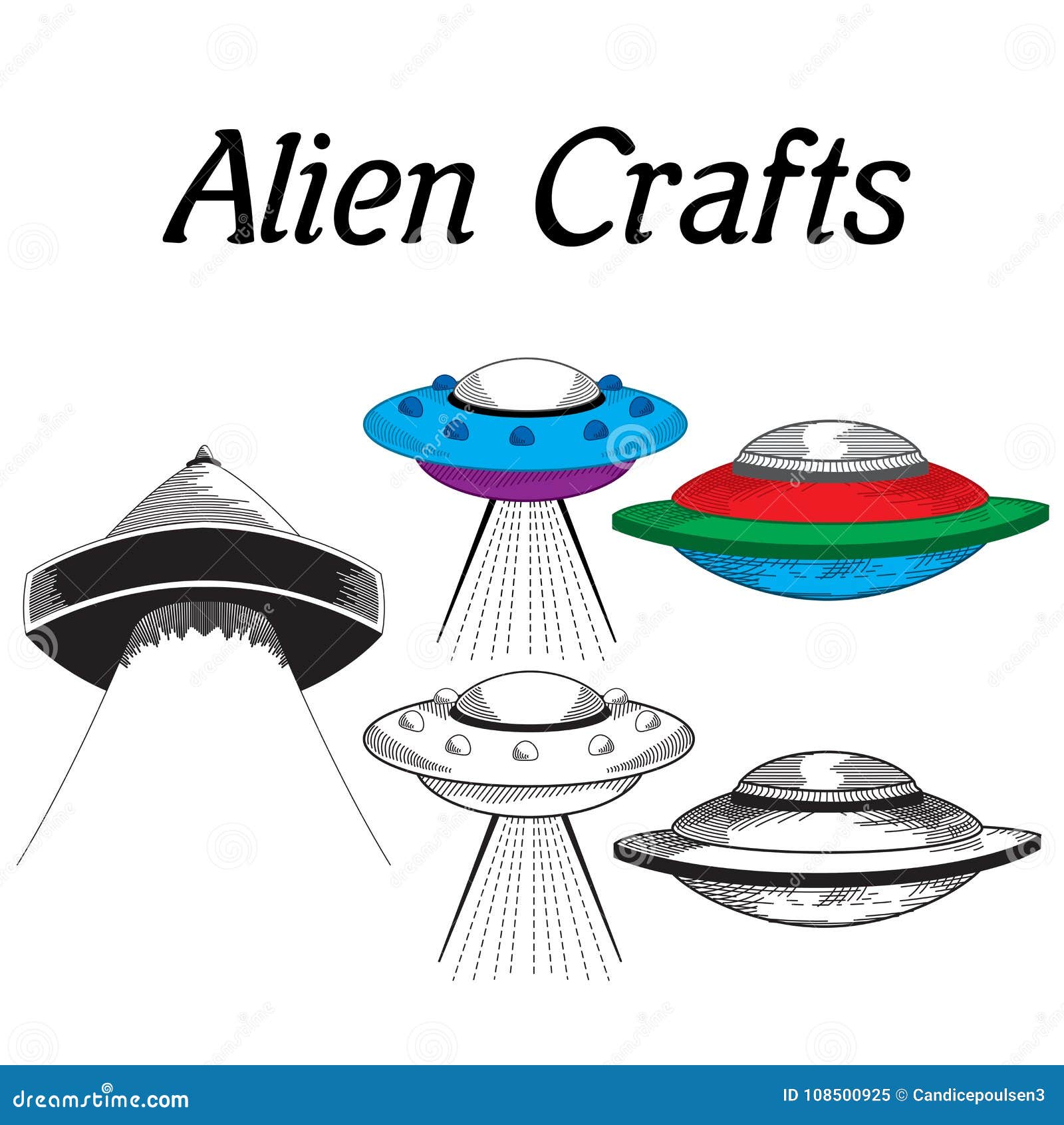 Alien Space Crafts in Line Drawings Stock Vector - Illustration of ...