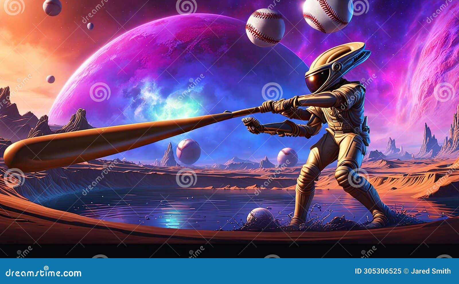 Alien in Space a Man in a Space Suit Holding a Baseball Bat ...