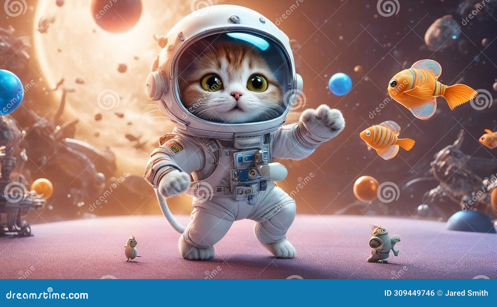 Alien in Space a Mischievous Kitten Astronaut with a Bubble Helmet ...