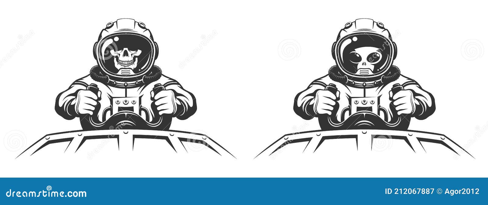 Alien Space Pilot in Spacesuit at the Helm of Spaceship. Stock Vector ...