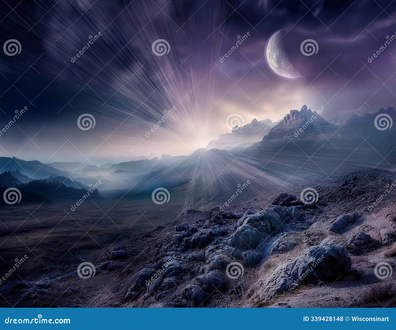 Alien Space Planet Landscape, Background Stock Illustration ...