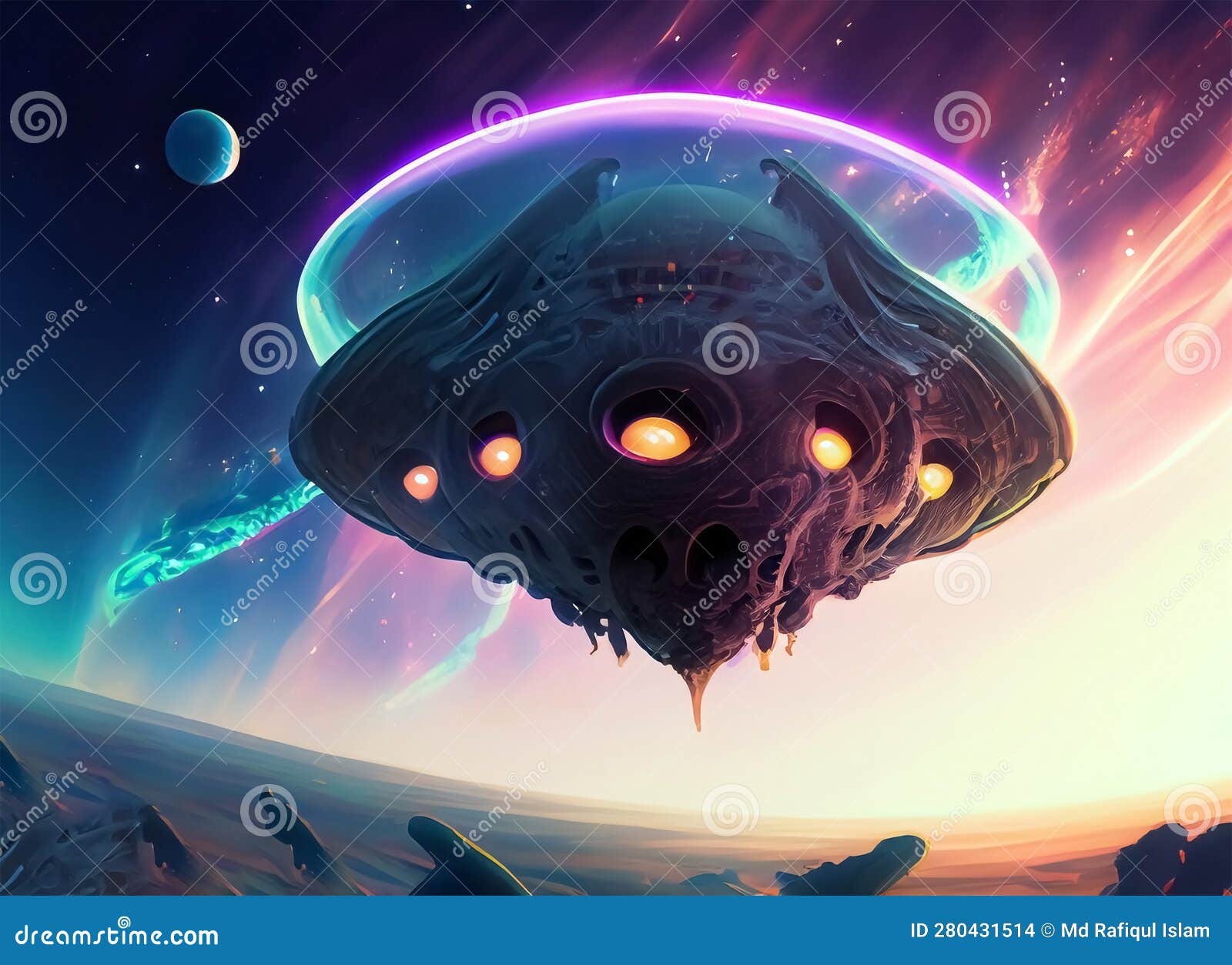 Alien Space Shift Floating in the Sky. Generative AI Stock Illustration ...
