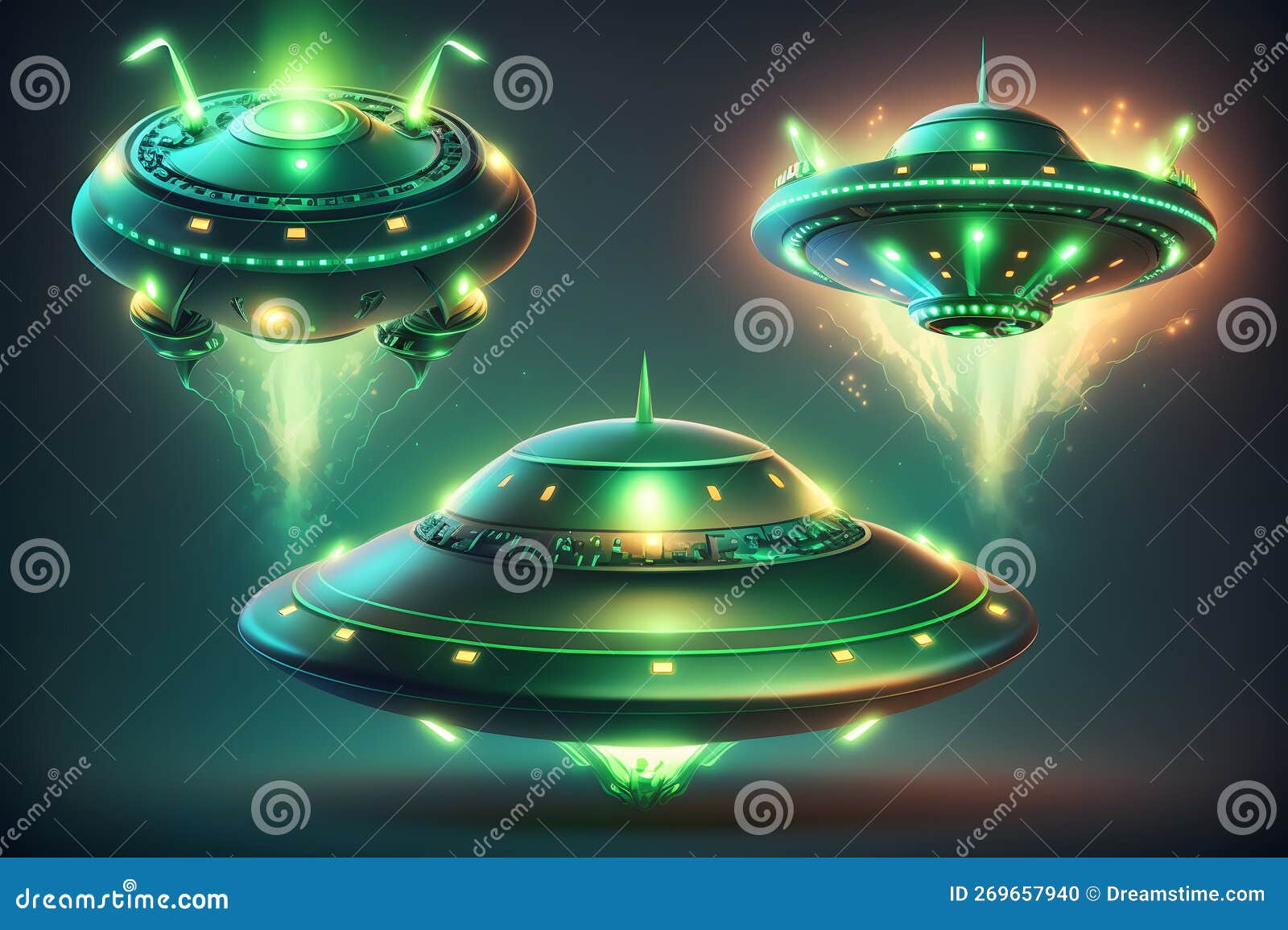 Alien Space Ships with Green Light Created with Generative AI ...