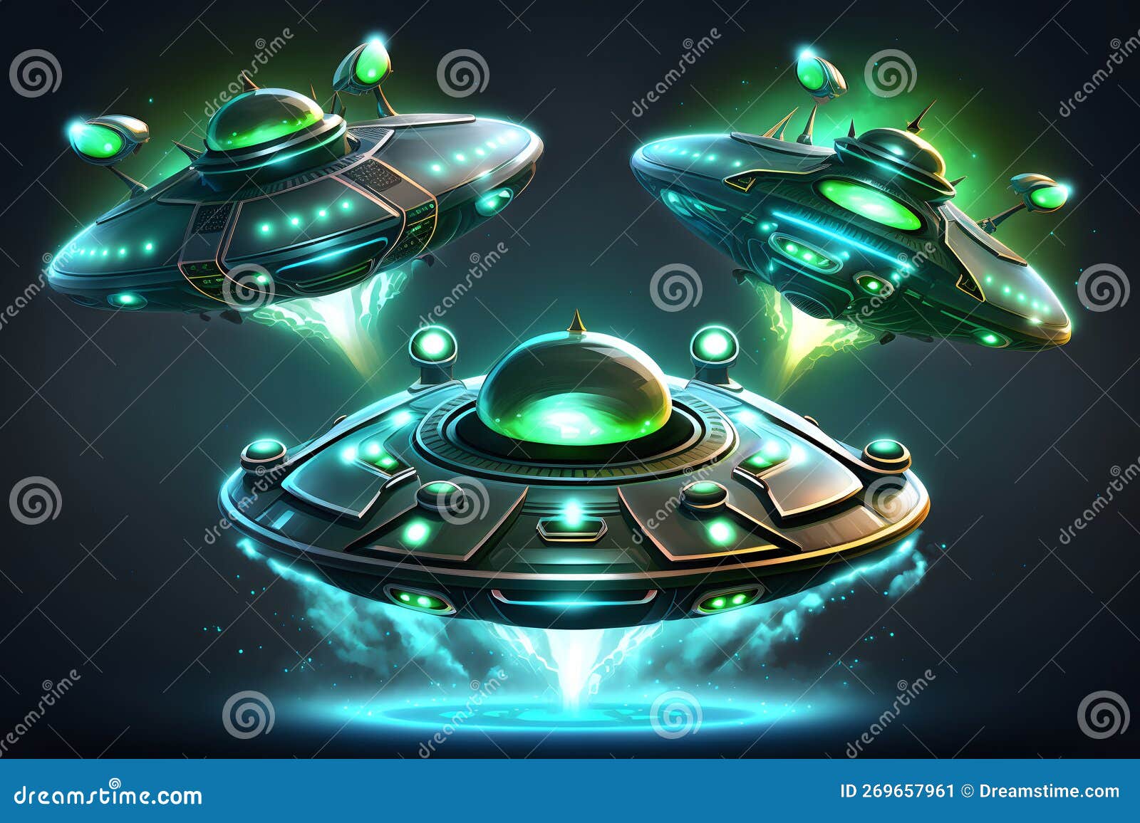 Alien Space Ships with Green Light Created with Generative AI ...
