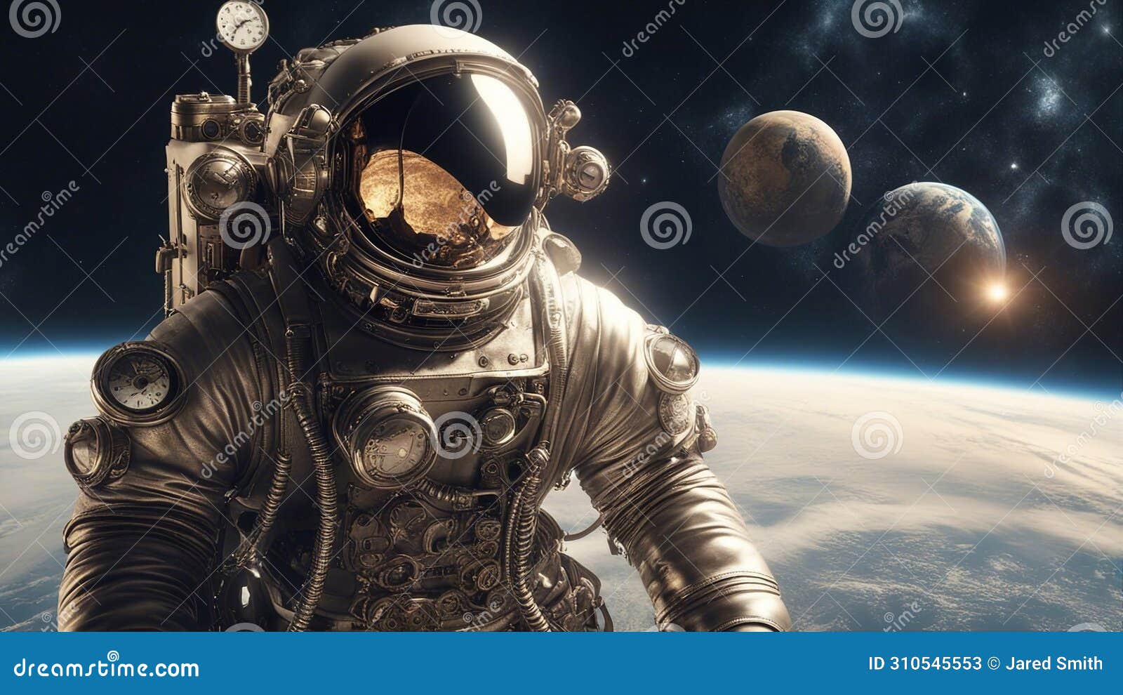 Alien in Space a Steampunk, Astronaut in Outer Space Over the Planet ...