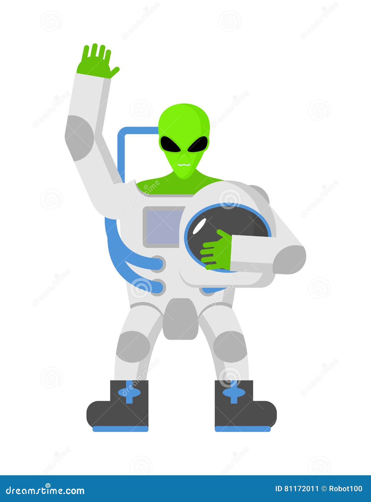 Alien In Space Suit. UFO Replaced Astronaut. Space Invader Cartoon ...