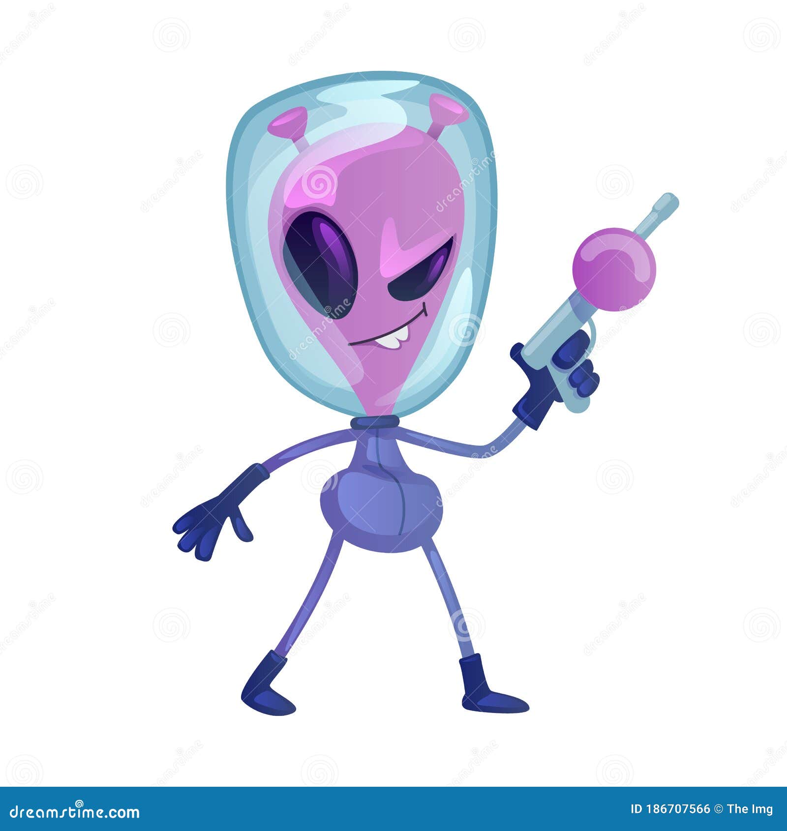 Alien with Space Weapon Flat Cartoon Vector Illustration Stock Vector ...