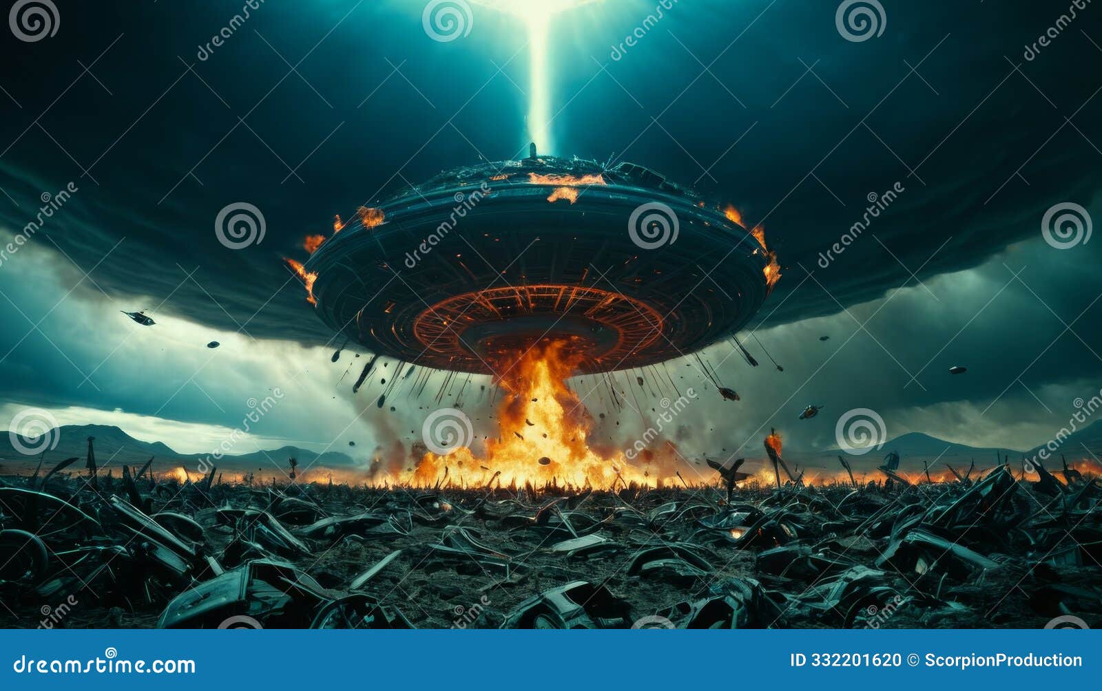 Alien Spacecraft Destroying a Planet in a Fiery Explosion Stock Photo ...