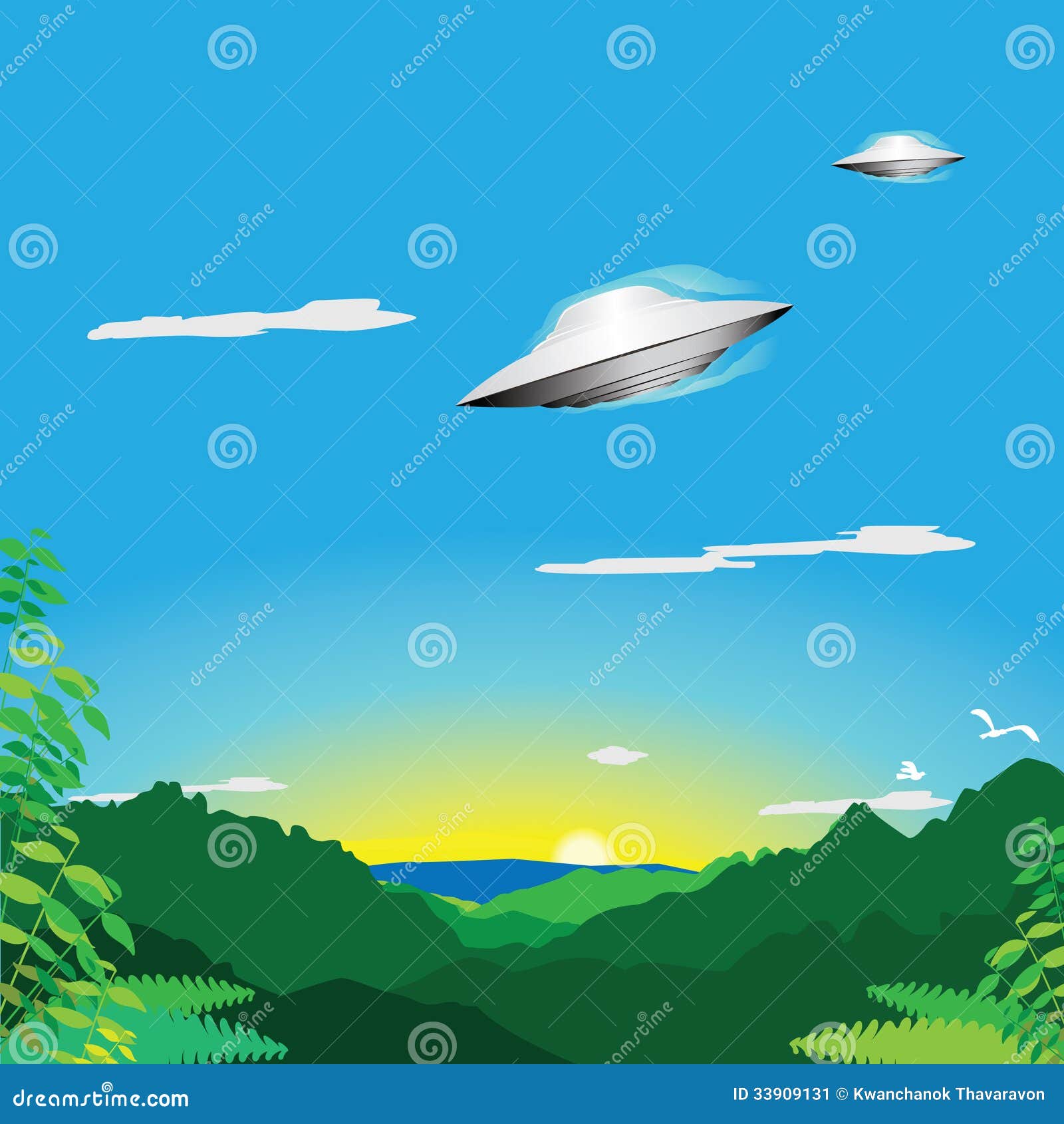 Alien Spacecraft Over Jungle Stock Illustration - Illustration of ...