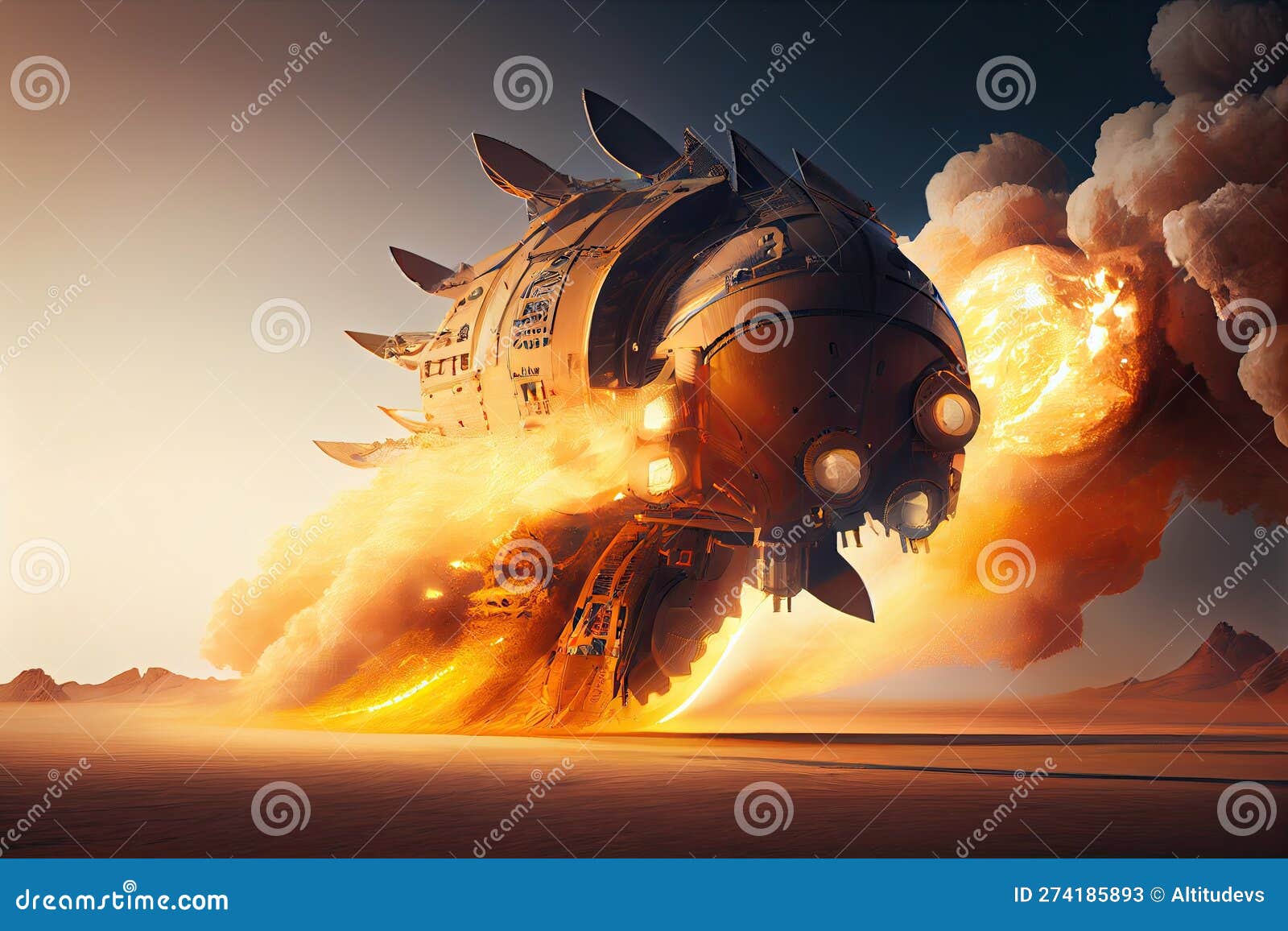 Alien Spacecraft Taking Off from the Cosmodrome, with Its Engines ...