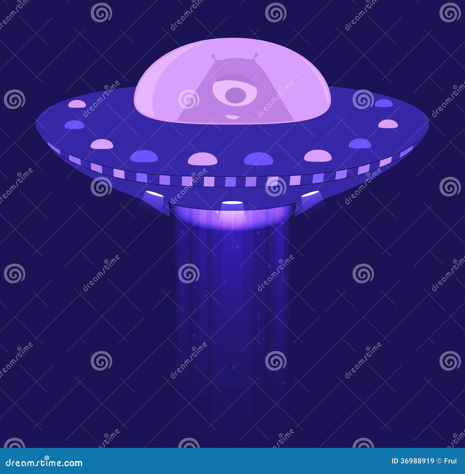 Alien In Spaceship Flying Over Green Planets. Vector Cartoon ...