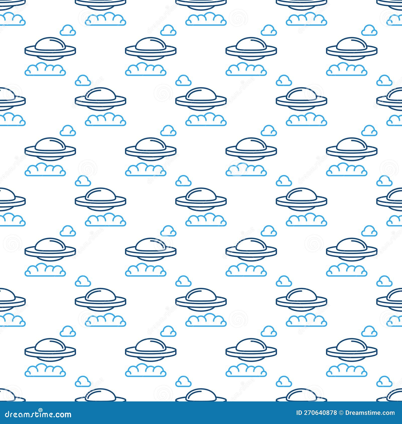 Alien Spaceship in Clouds Vector Concept Outline Seamless Pattern Stock ...
